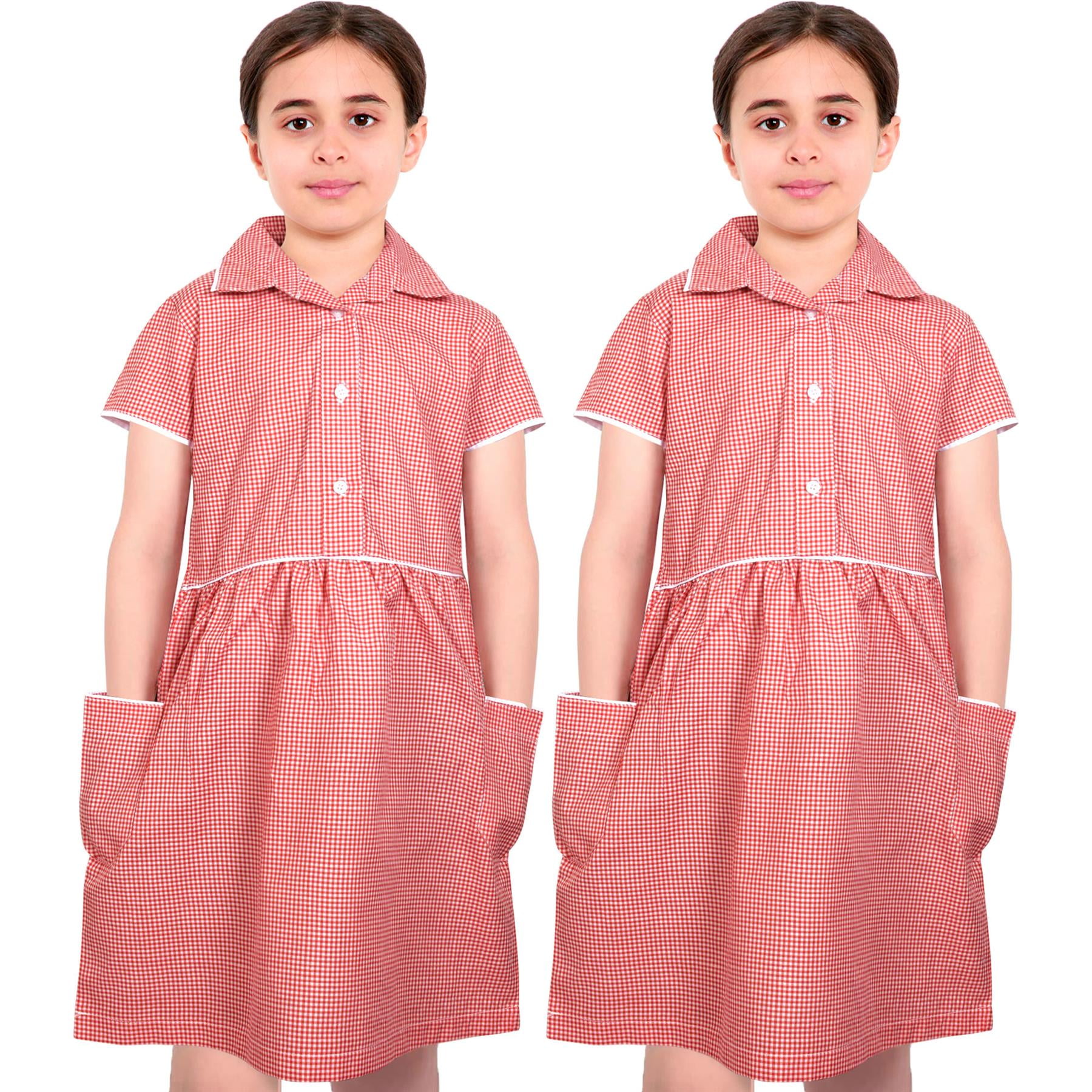 A2Z 4 Kids Girls Uniform School Dress Soft Comfortable Gingham - Uniform Dress 699 Red 2 Pack 4 ...