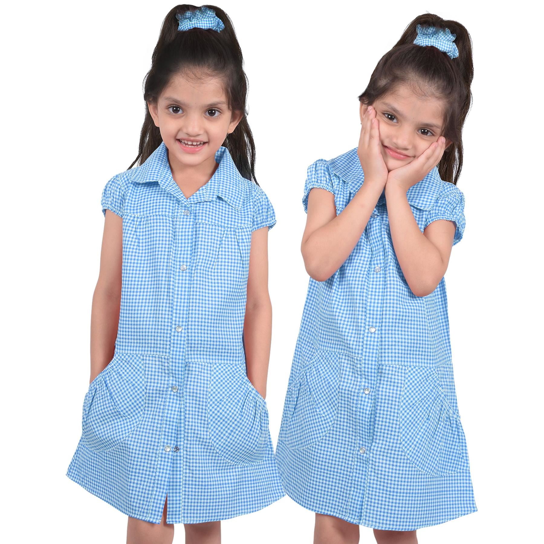 A2Z 4 Kids Girls Uniform School Dress Soft Gingham Blue Check Printed ...
