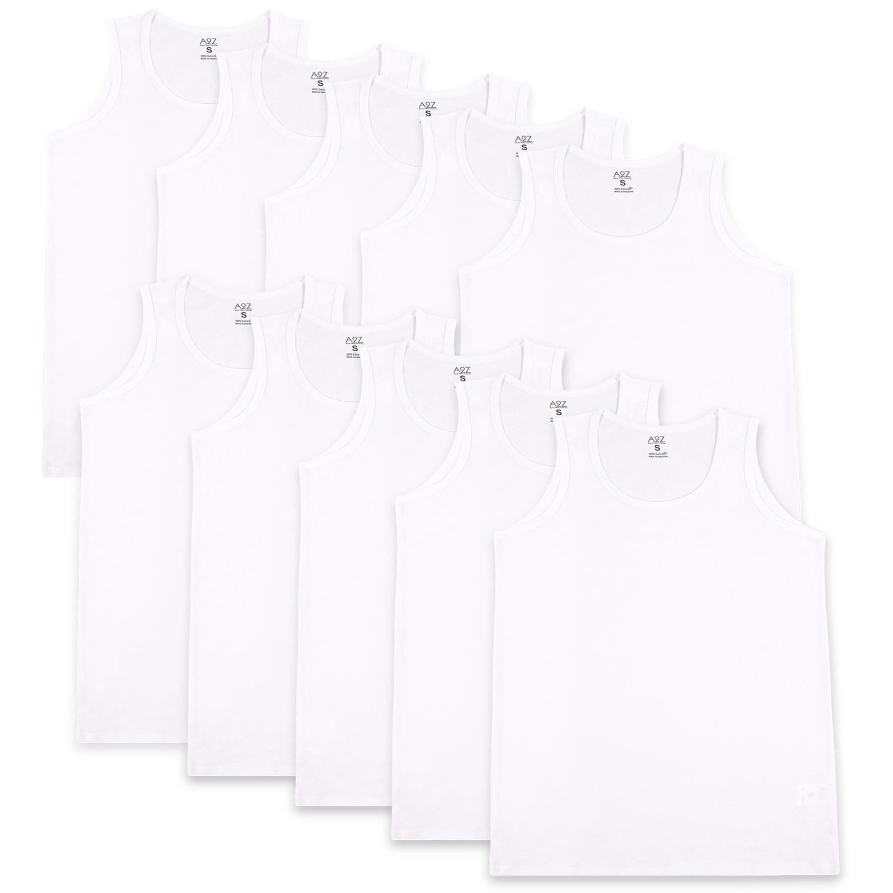 A2Z Mens Underwear Vest Soft 100% Combed Cotton 10 Pack White ...