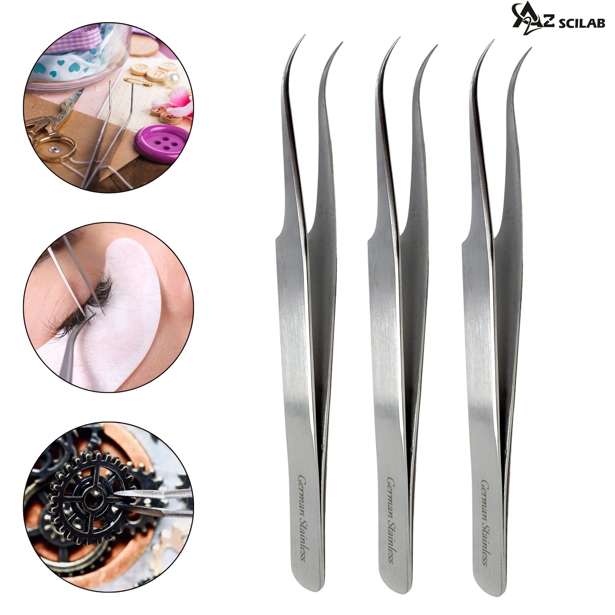 A2ZSCILAB 3 Pcs Stainless Steel Curved Pointed Beading Tweezer ...