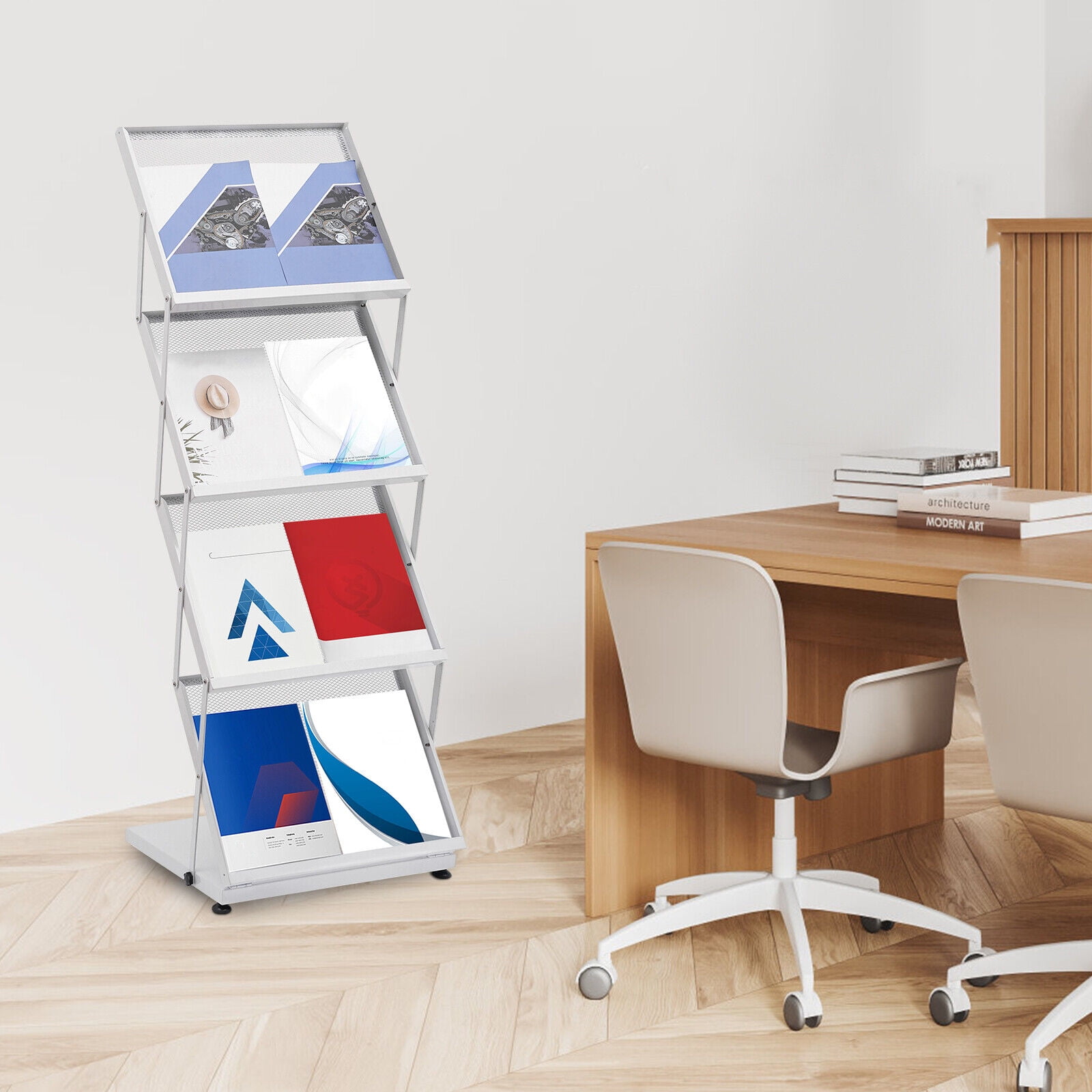 A3 Brochure Display Rack 4 Tiers Foldable Magazine Storage Rack Display ...