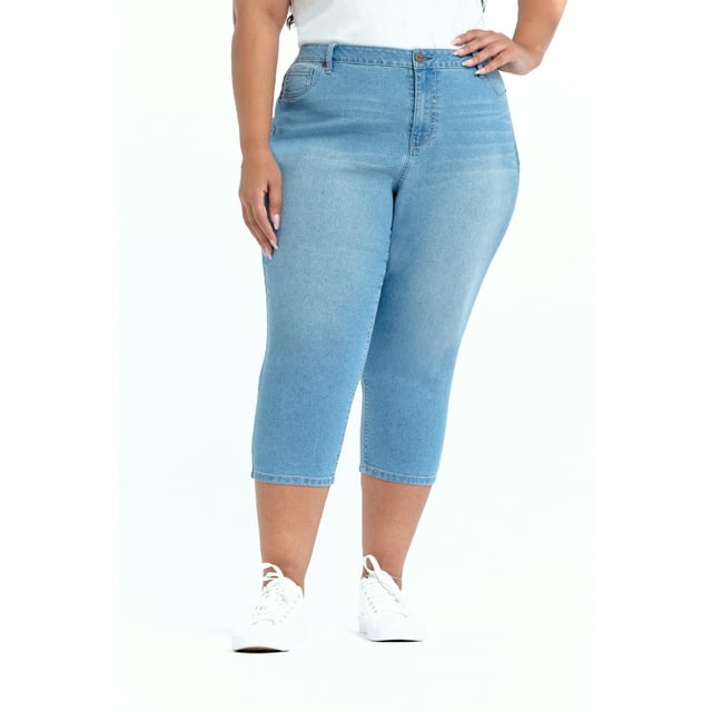A3 Denim Women's Plus Size Stretch Curve-Flattering Capris - Walmart.com