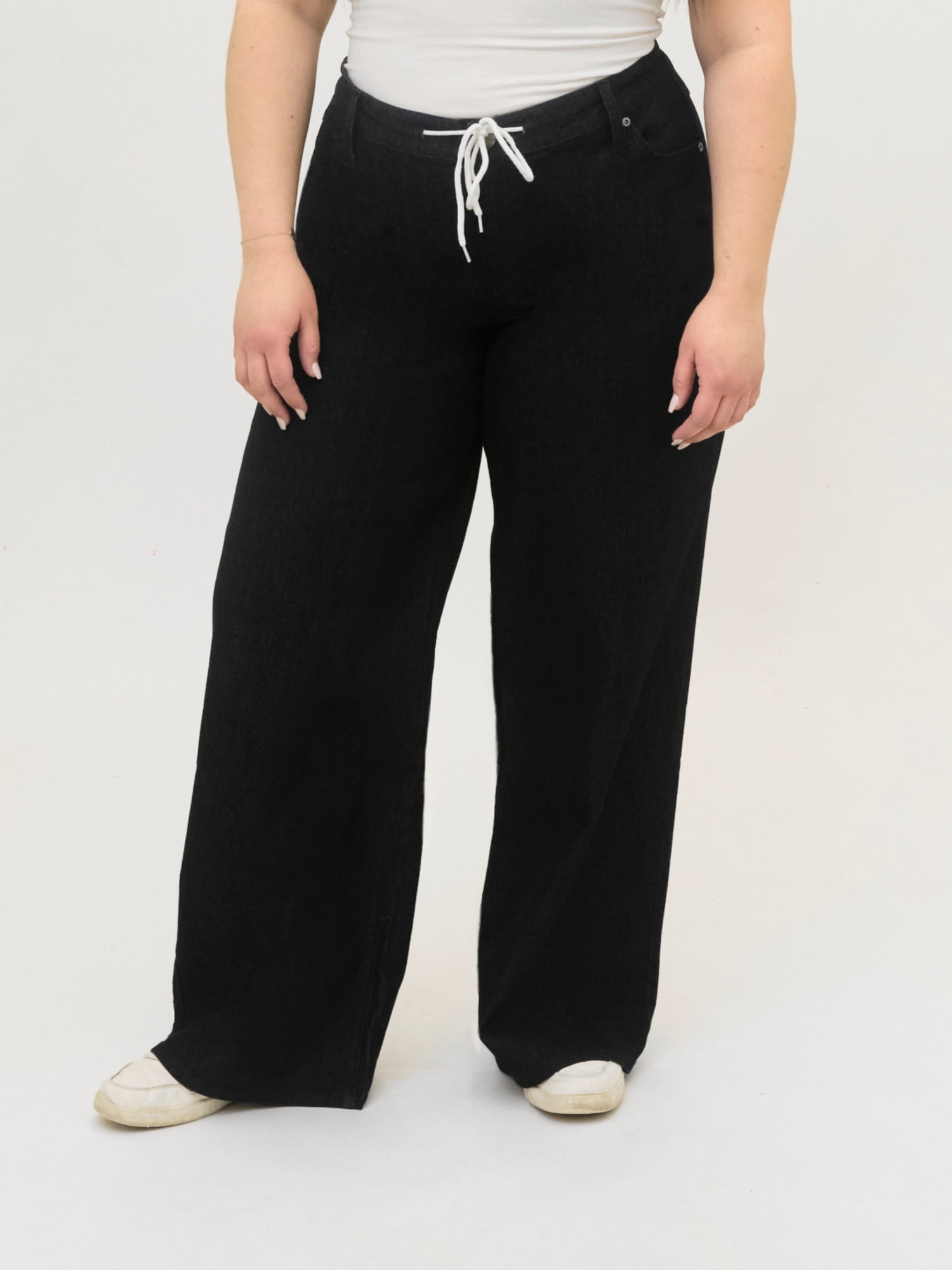 A3 Denim Women's Plus Size Drawstring Wide Leg Pants, Sizes 16W-26W ...