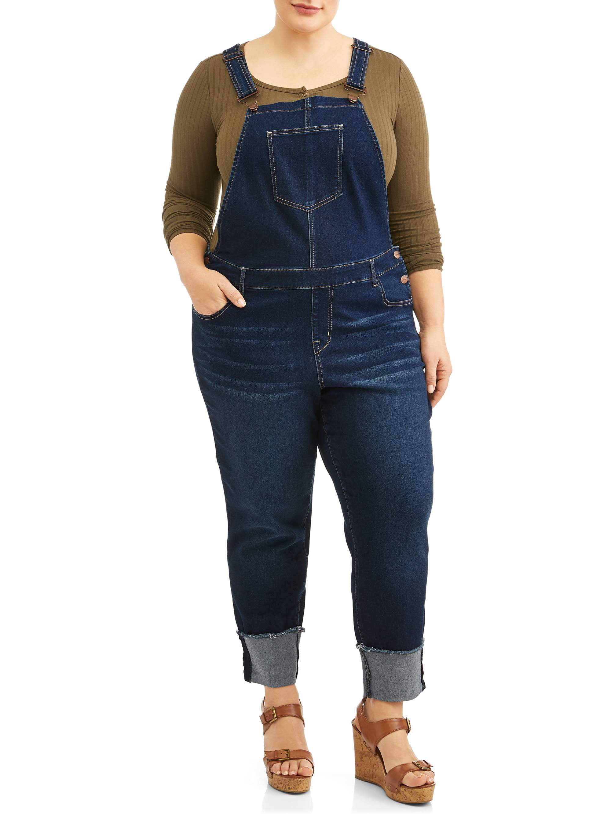 A3 Denim Women's Plus Size Stretch Overalls with Cuffs, Sizes 16W-26W ...