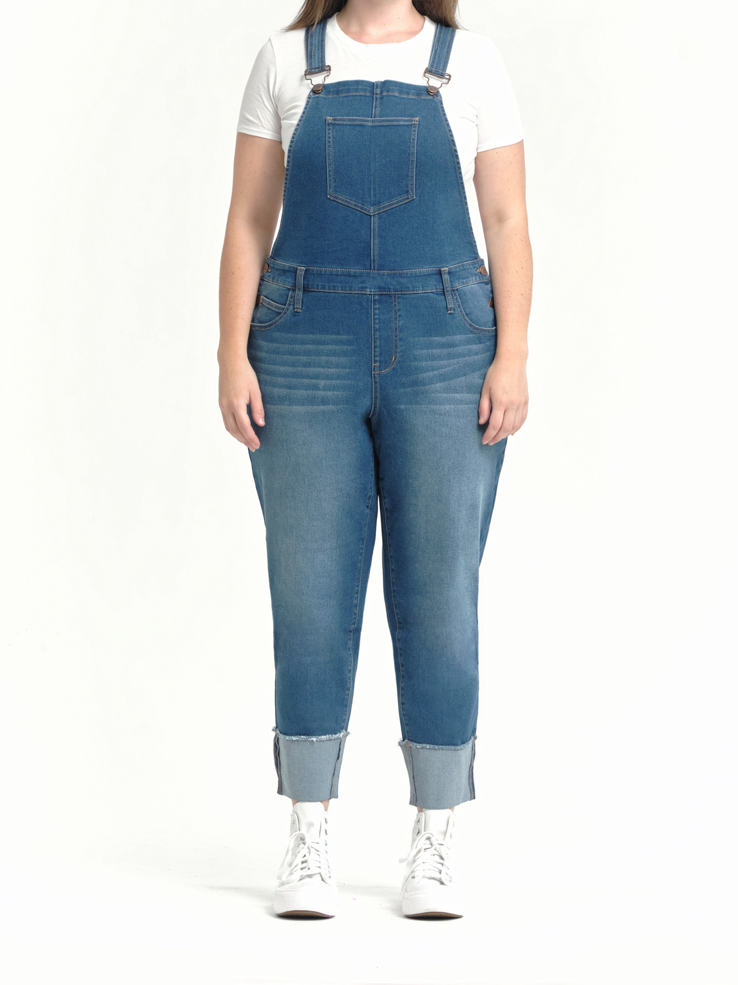 A3 Denim Women's Plus Size Stretch Denim Overalls with Cuffs - Walmart.com