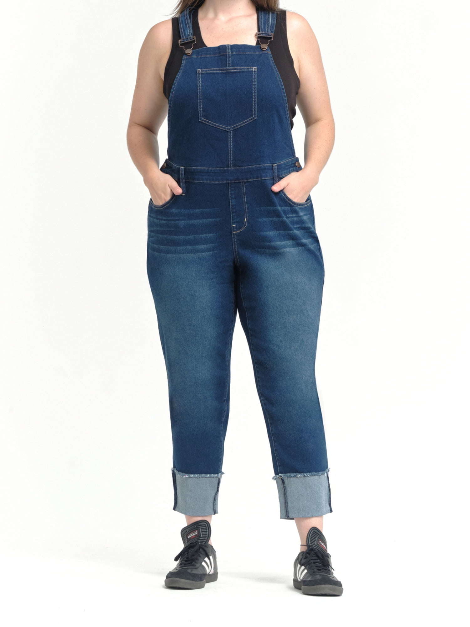 A3 Denim Women's Plus Size Stretch Denim Overalls with Cuffs - Walmart.com