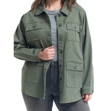 Free Assembly Women’s and Women's Plus Belted Cotton Utility Jacket ...