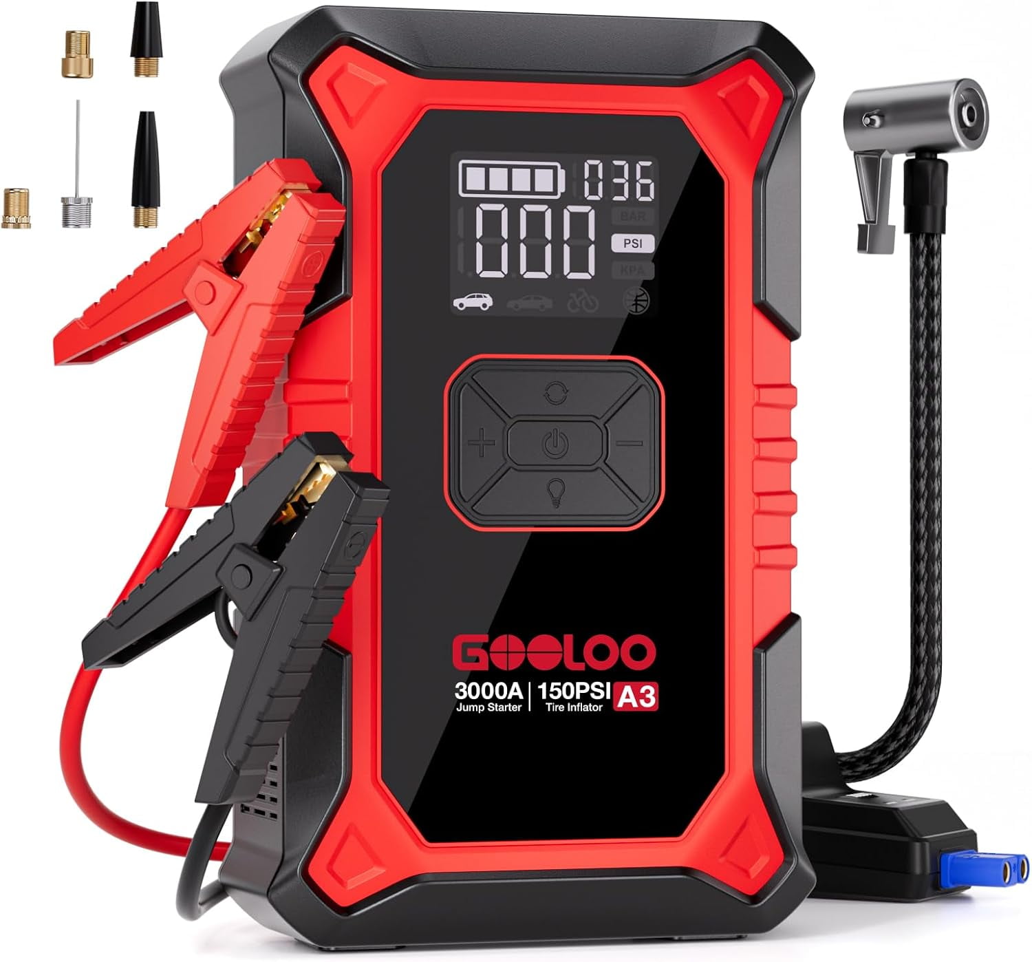 A3 Jump Starter ith Air Compressor, 3000A Portable Car Battery Booster ...