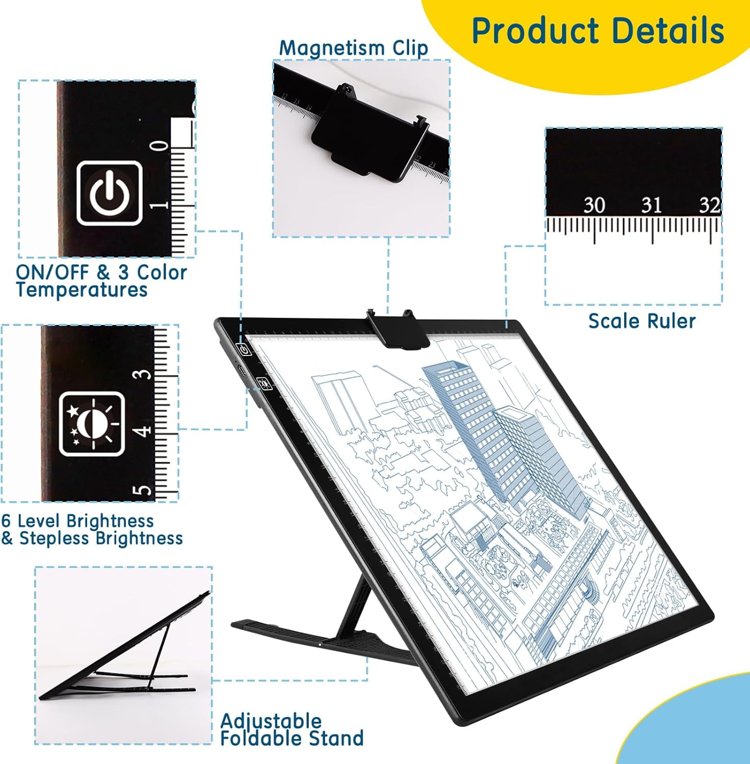A3 Light Box For Tracing - Rechargeable Light Board 3 Color Stepless 6 ...