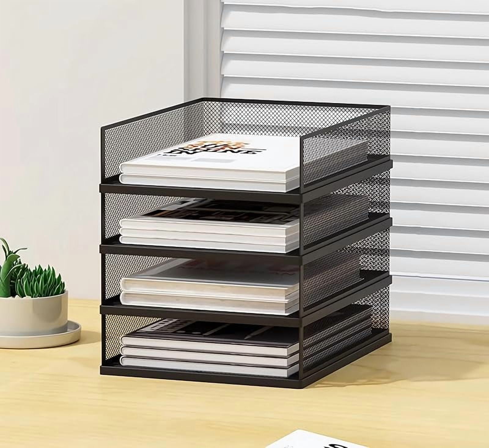A3 Stackable Paper Letter Tray Organizer, 2/3/4 Tier, Metal Mesh File ...