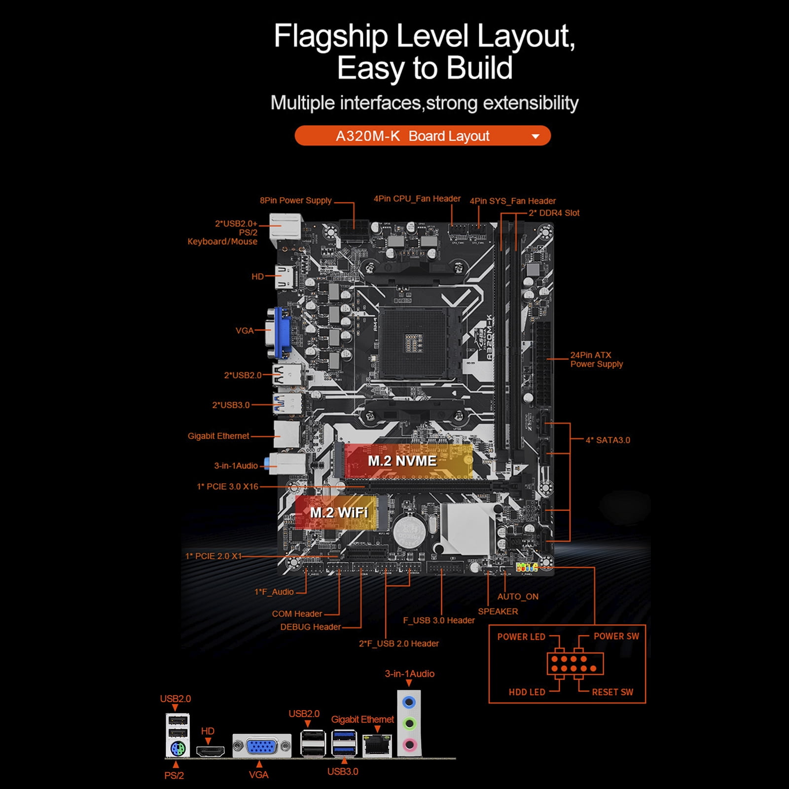 A320M-K Computer Motherboard AMD Socket AM4 CPU Support NVME Gigabit ...