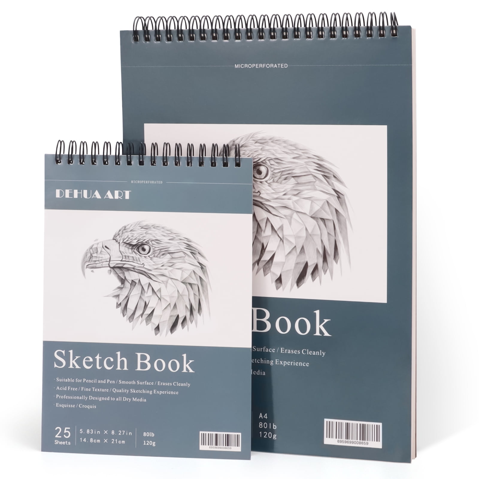 A4 & A5 Sketch Book Set of 2, 80 lb/120 gsm Top Spiral Bound Sketch Pad, 75 Sheets Thick Paper ...