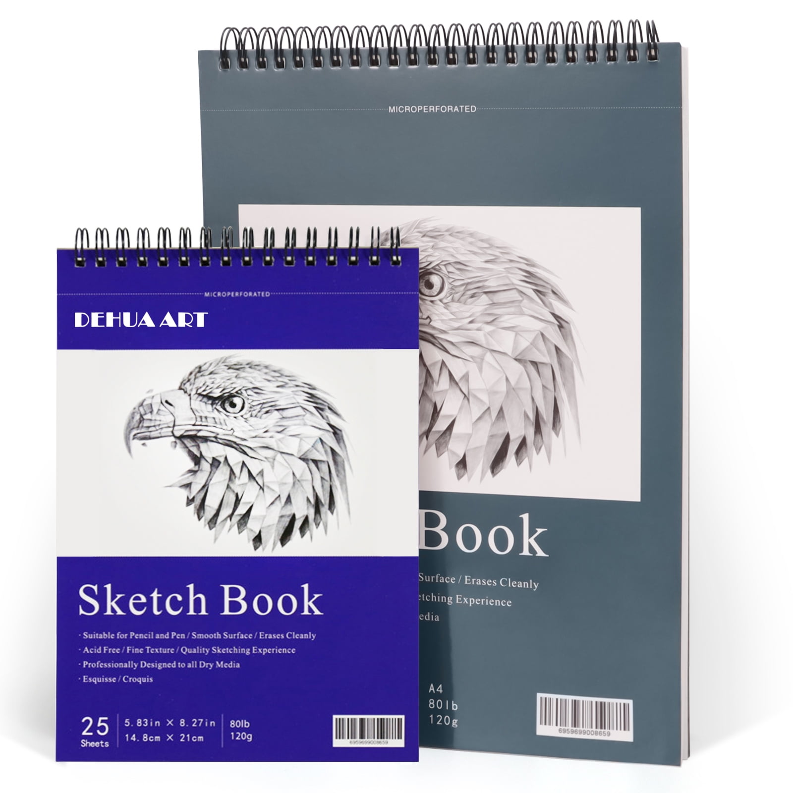 A4 & A5 Sketch Book Set of 2, 80 lb/120 gsm Top Spiral Bound Sketch Pad, 75 Sheets Thick Paper ...