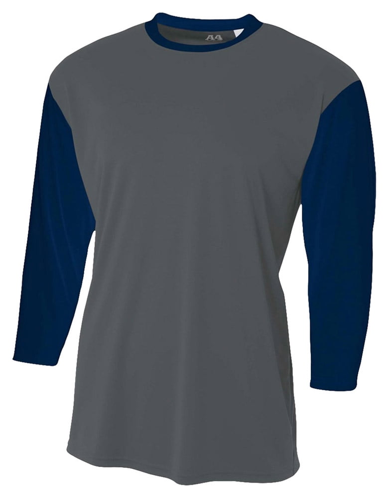 A4 Apparel N3294 Baseball T-Shirt With 3/4 Sleeves - Graphite/ Navy ...