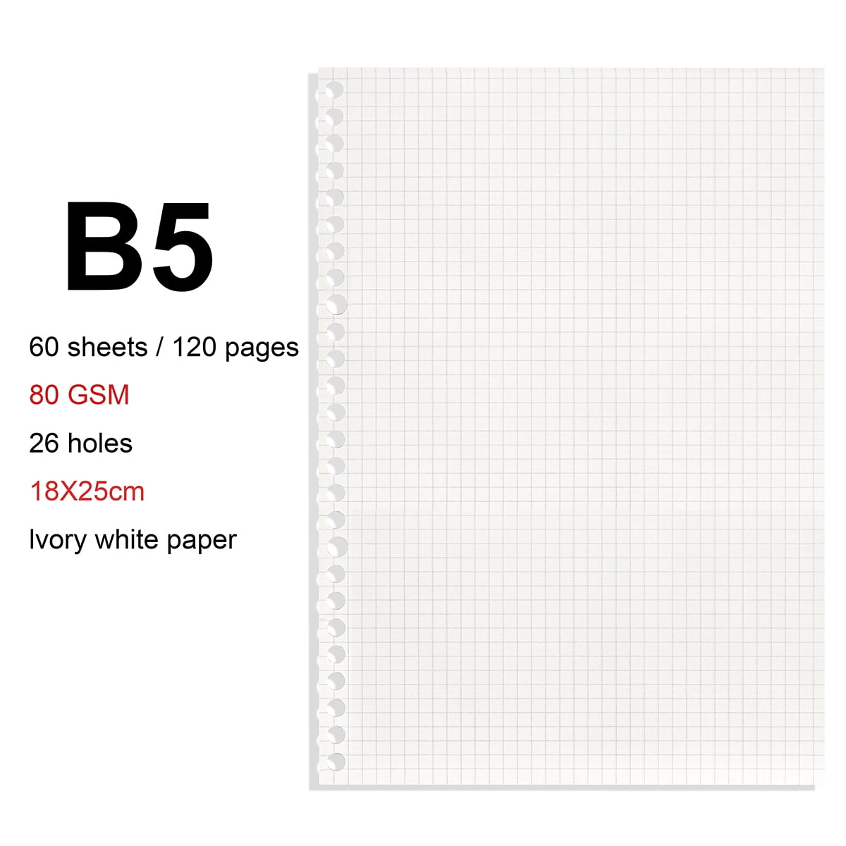 A4/B5/A5 Loose Leaf Refill Binder Notebook Blank/Line/Grid/Cornell ...