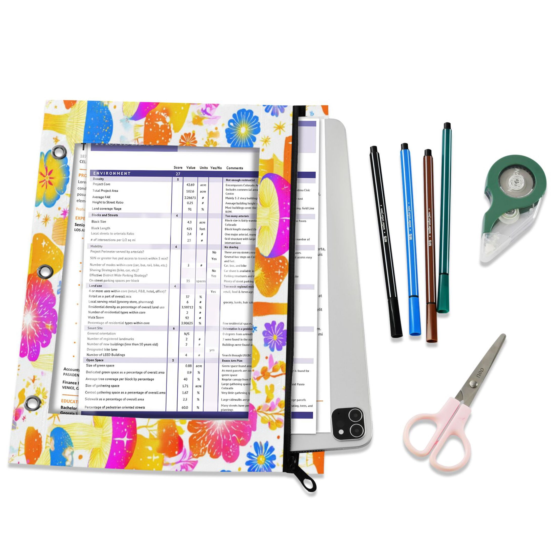 A4 Binder Pouches Water-Resistant Grid Mulit-Colored Document Organizer ...
