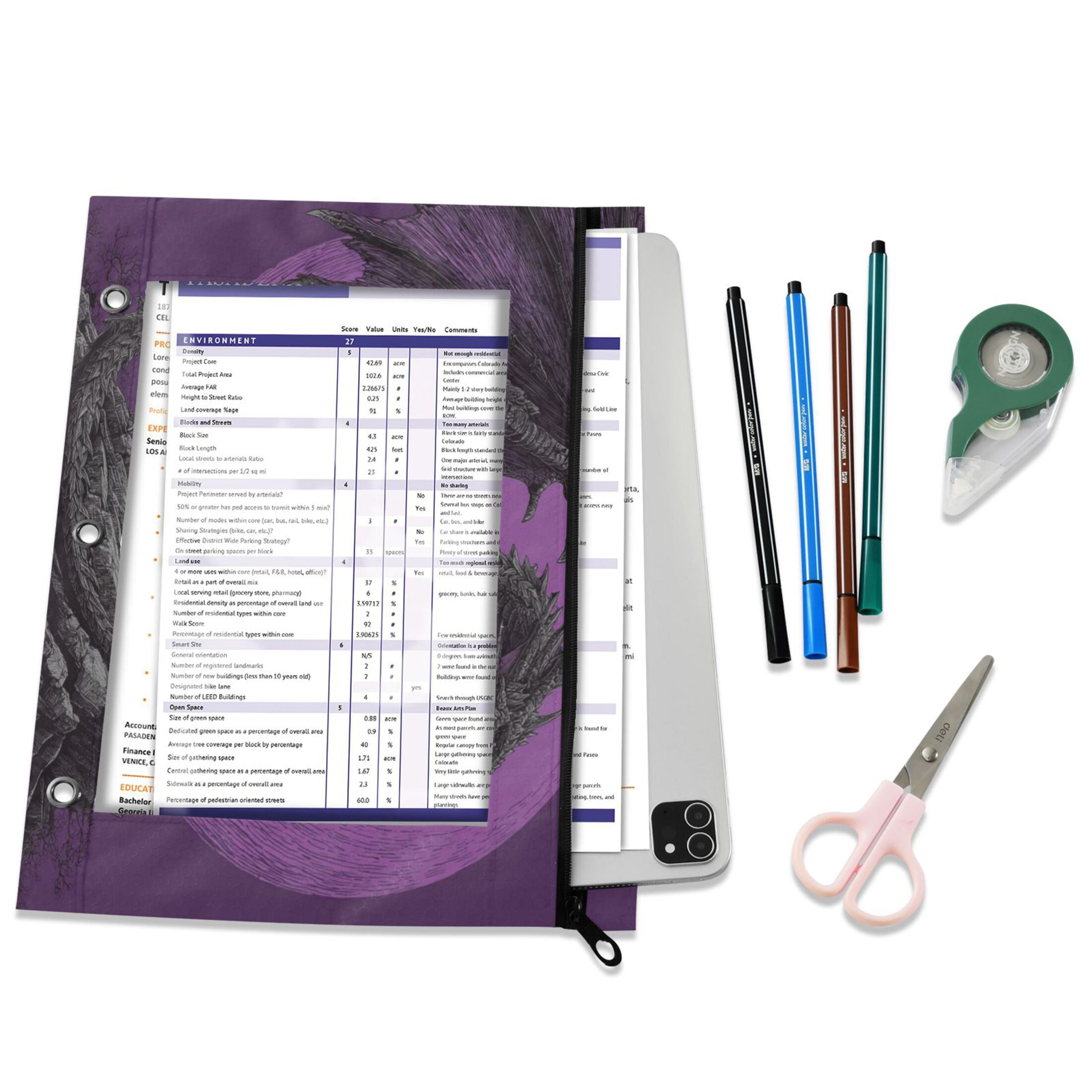 A4 Binder Pouches Water-Resistant Grid Mulit-Colored Document Organizer ...