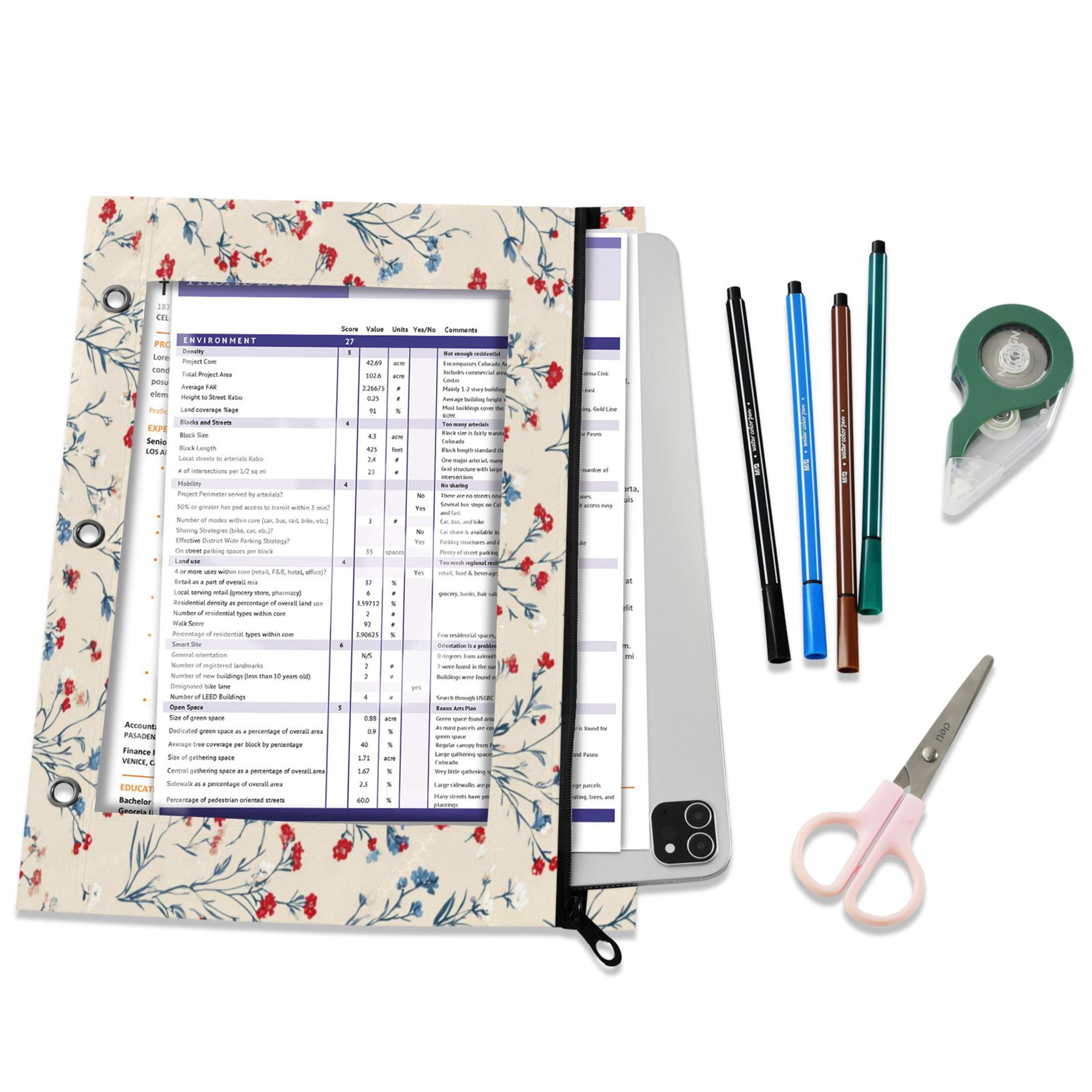 A4 Binder Pouches Water-Resistant Grid Mulit-Colored Document Organizer ...