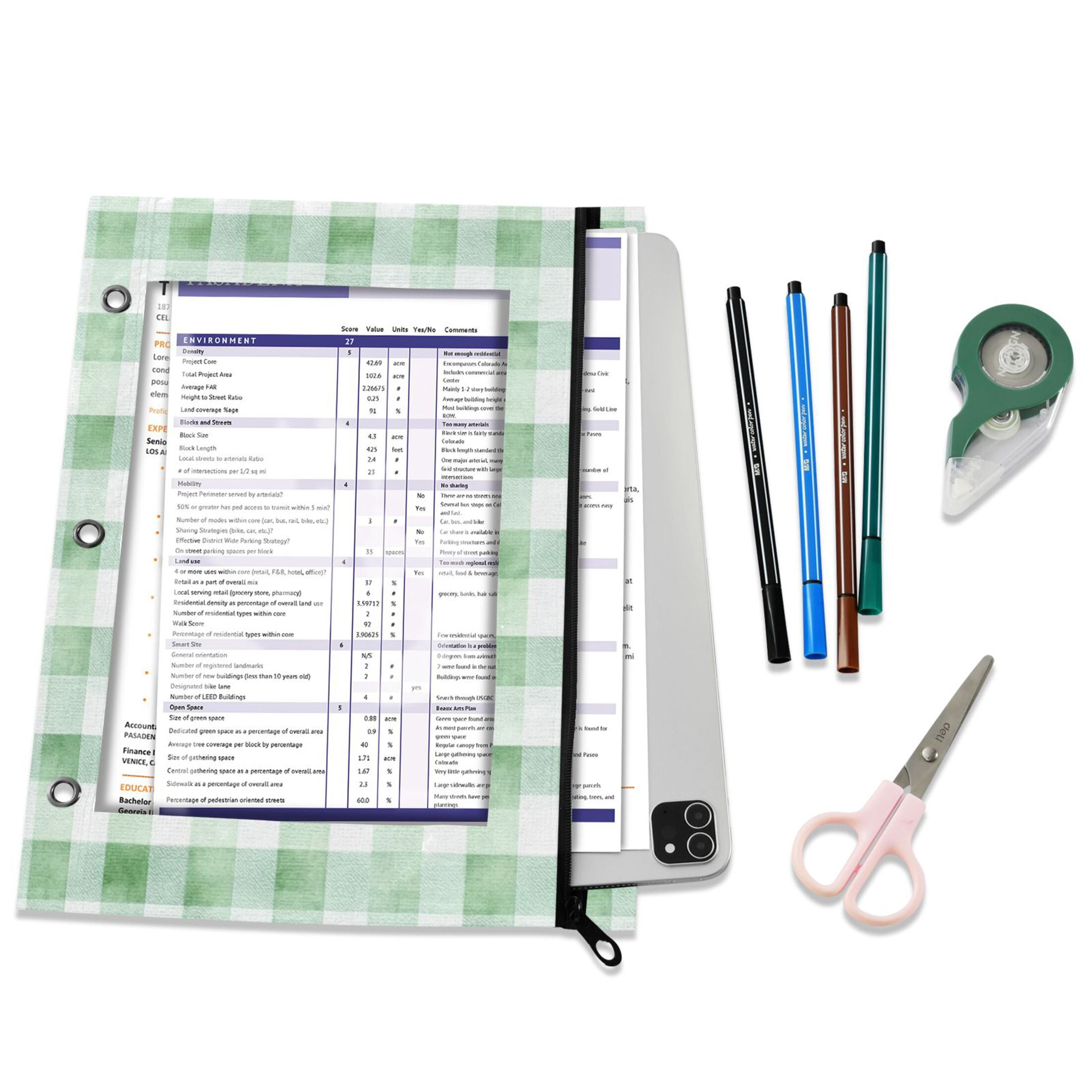 A4 Binder Pouches Water-Resistant Grid Mulit-Colored Document Organizer ...