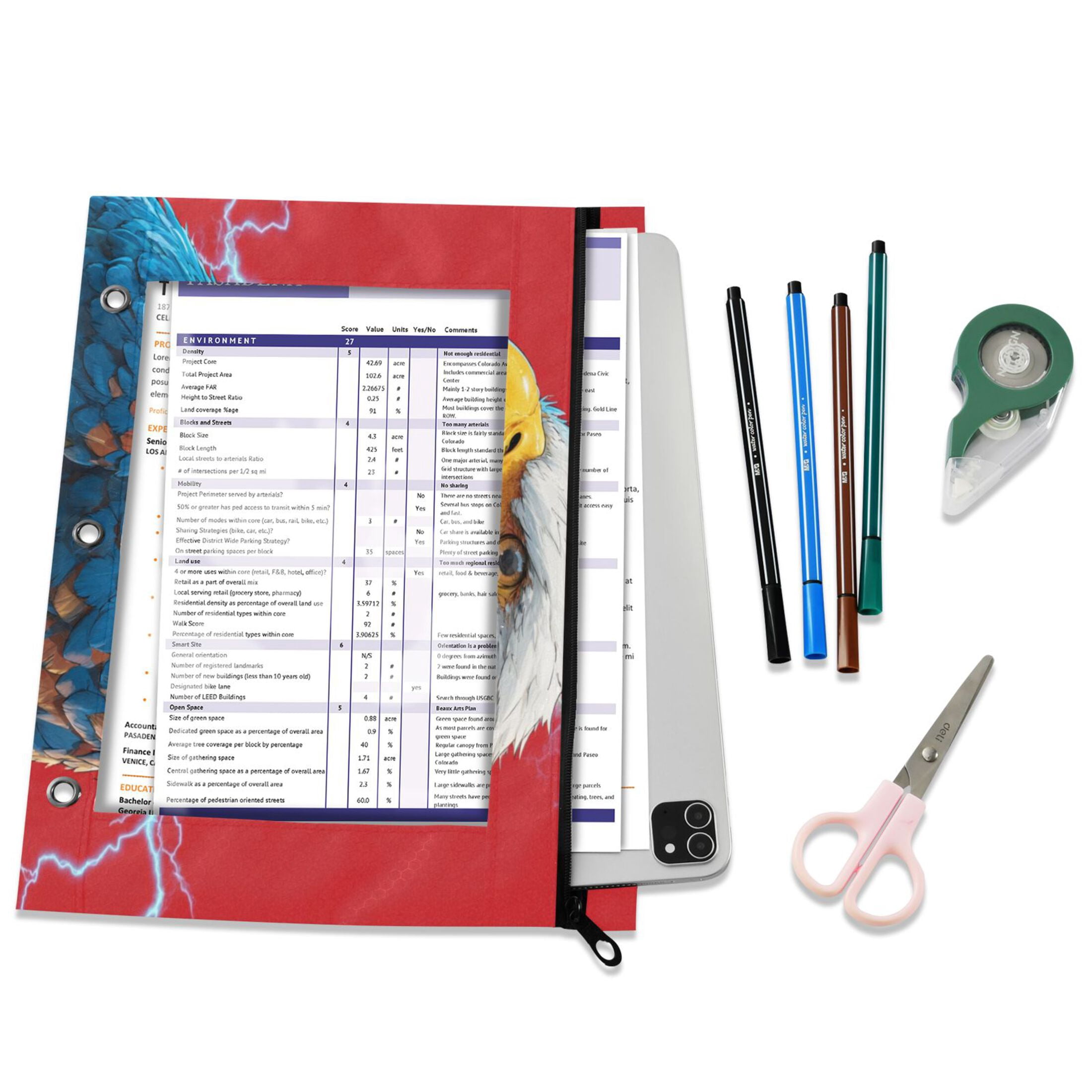 A4 Binder Pouches Water-Resistant Grid Mulit-Colored Document Organizer ...
