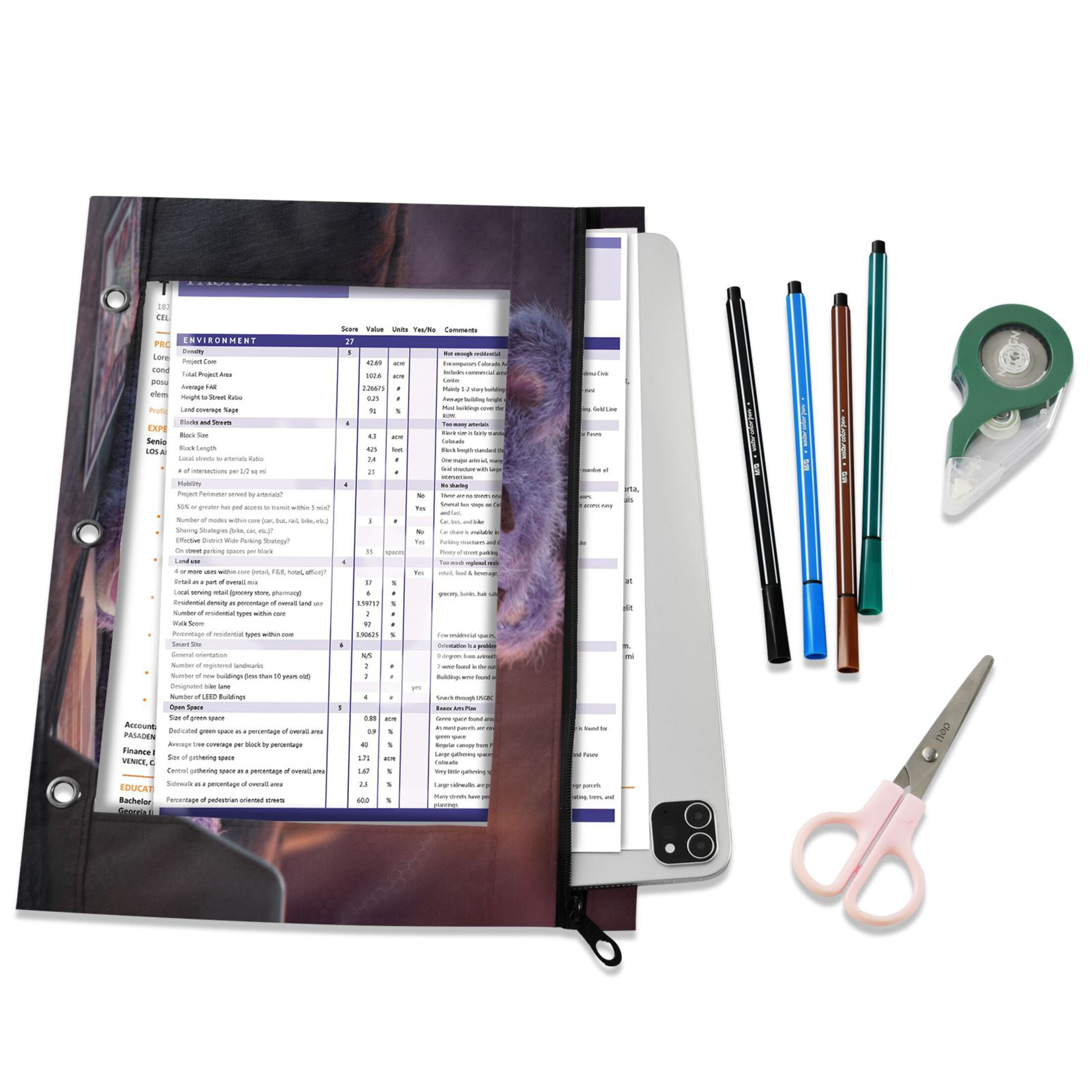 A4 Binder Pouches Water-Resistant Grid Mulit-Colored Document Organizer ...