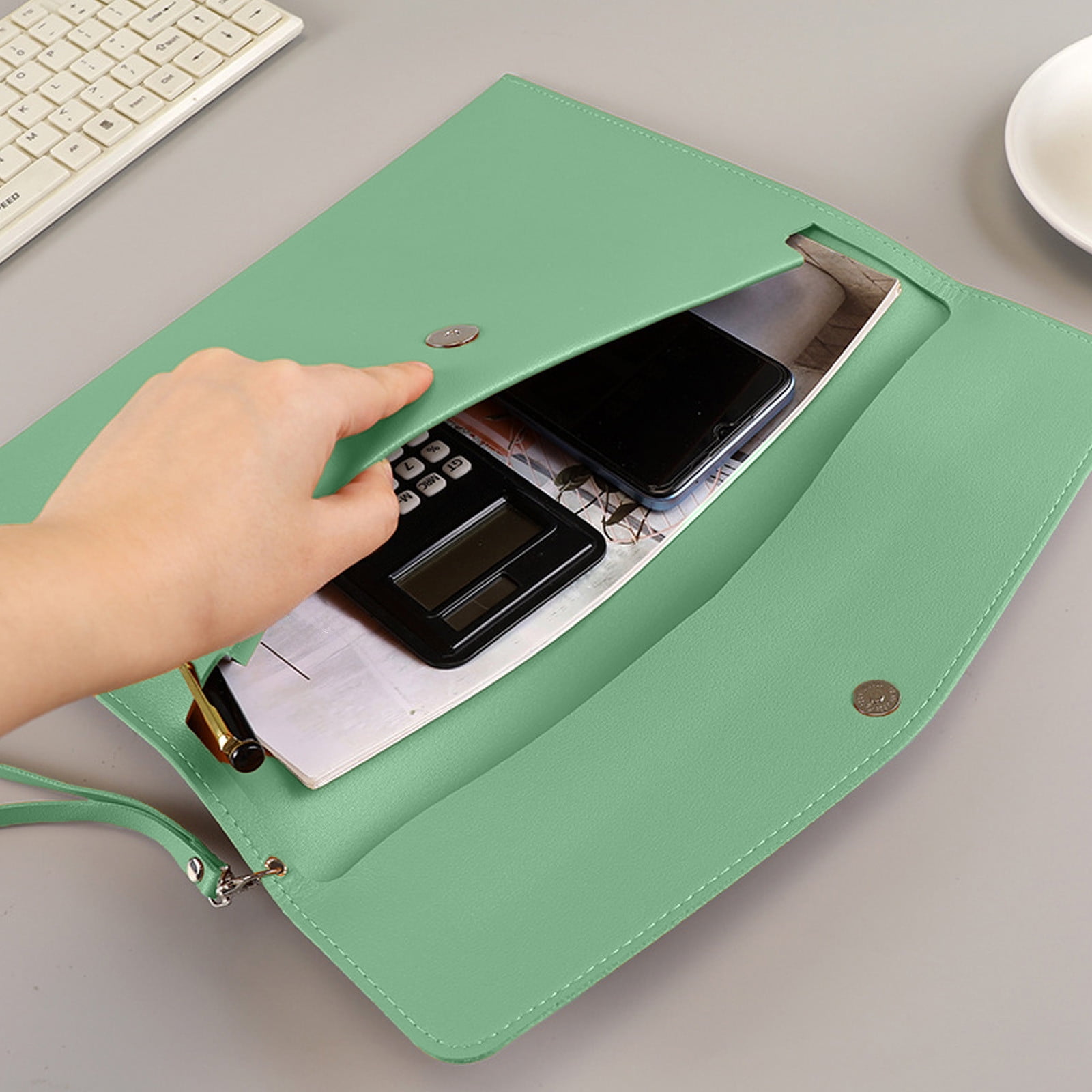 A4 Document Folder, Waterproof PU Leather File Bag with Removable Hand ...