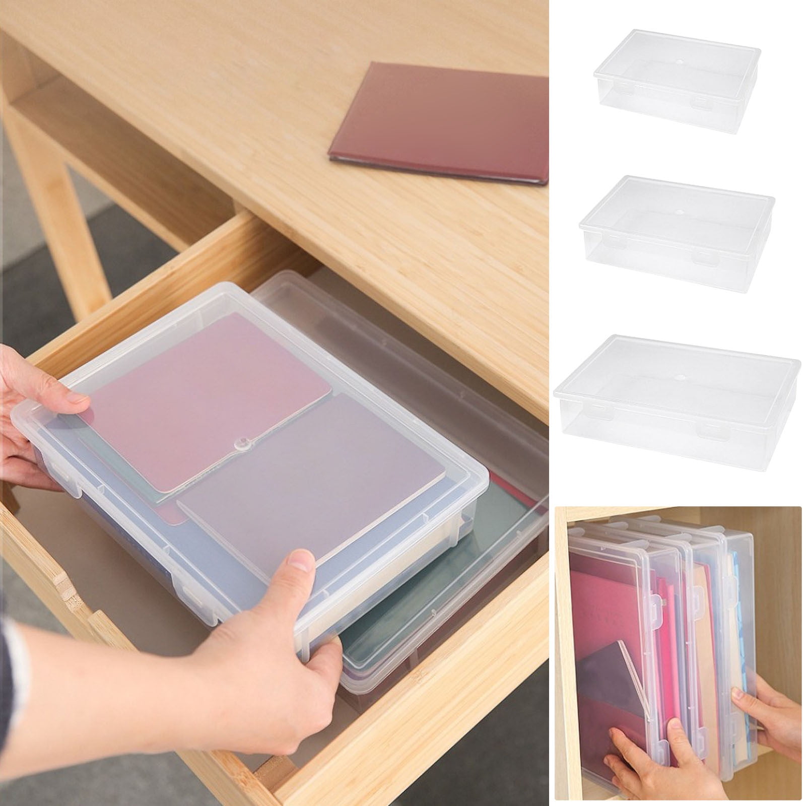 A4 Document Storage Box Transparent File Organizer with Lid Small ...