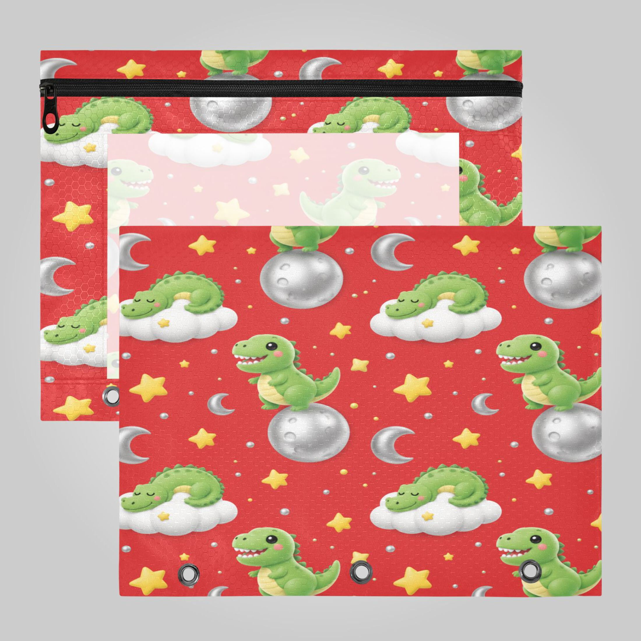 A4 File Binder 2Pack Pouch Pencil Work & Study File Pouch Red Dino Moon ...