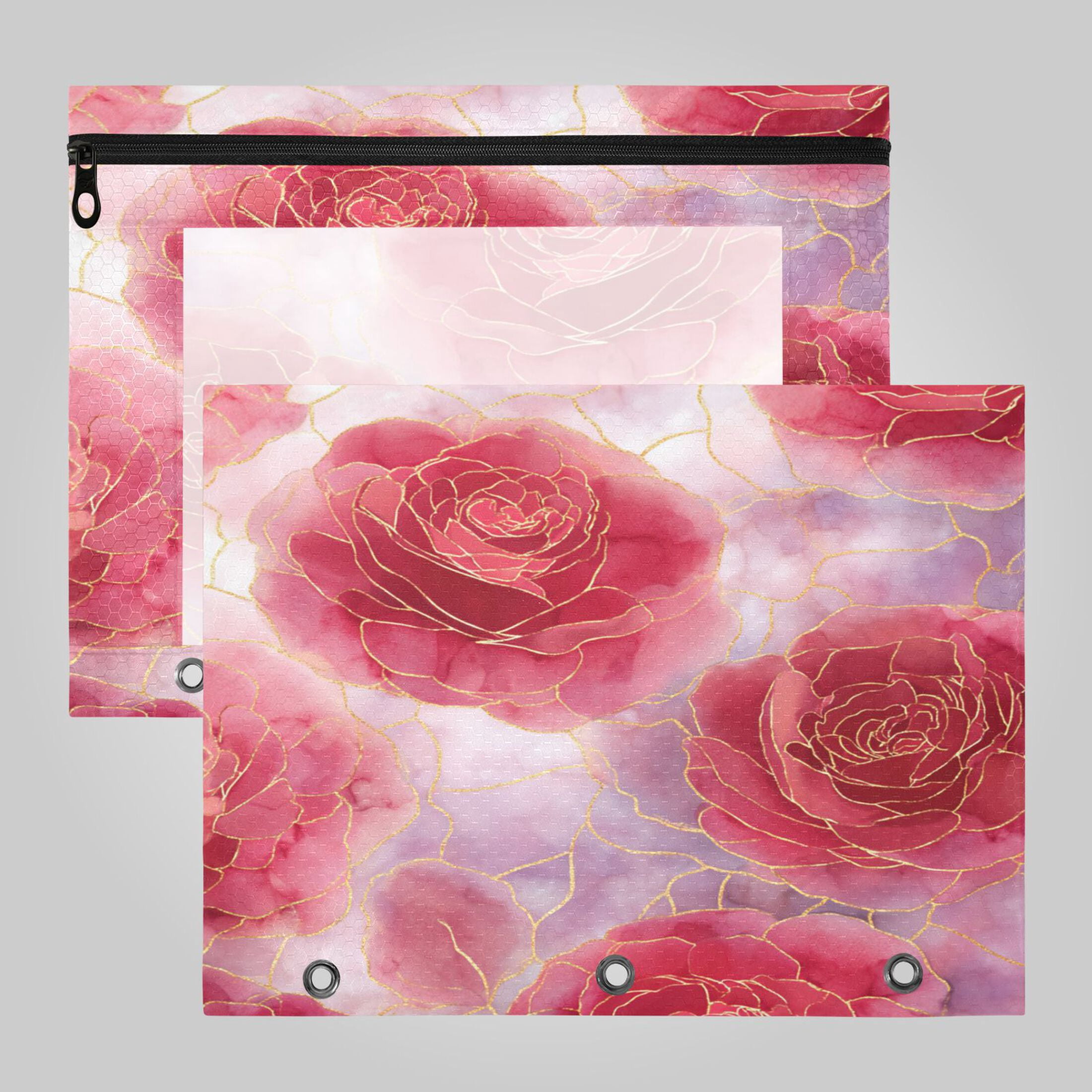 A4 File Binder 2Pack Pouch Pencil Work & Study File Pouch Red Gold Rose ...