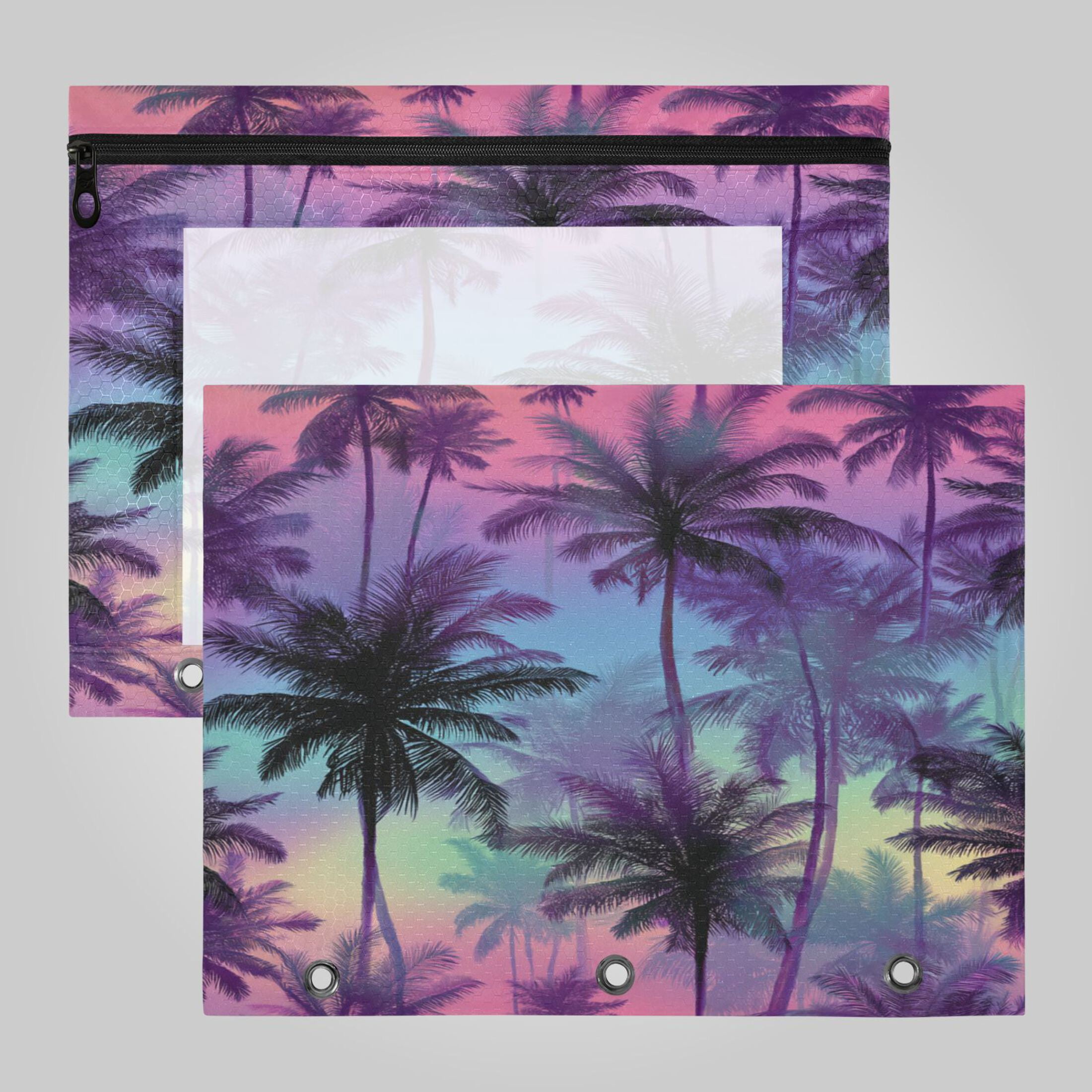 A4 File Binder 2Pack Pouch Pencil Work & Study File Pouch Retro Palm ...