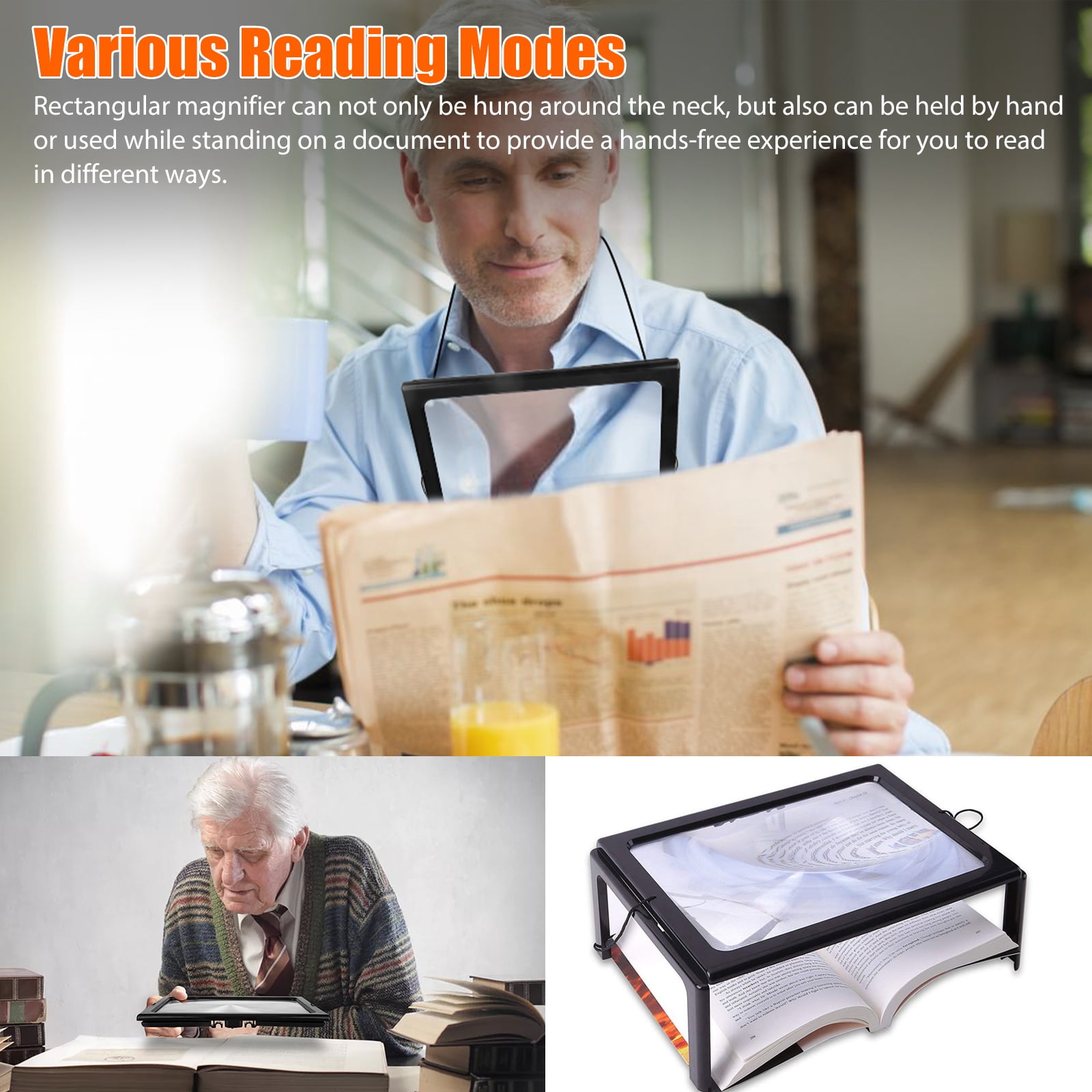 A4 Full Page Hands-Free Magnifying Glass, Large Rectangular Reading ...