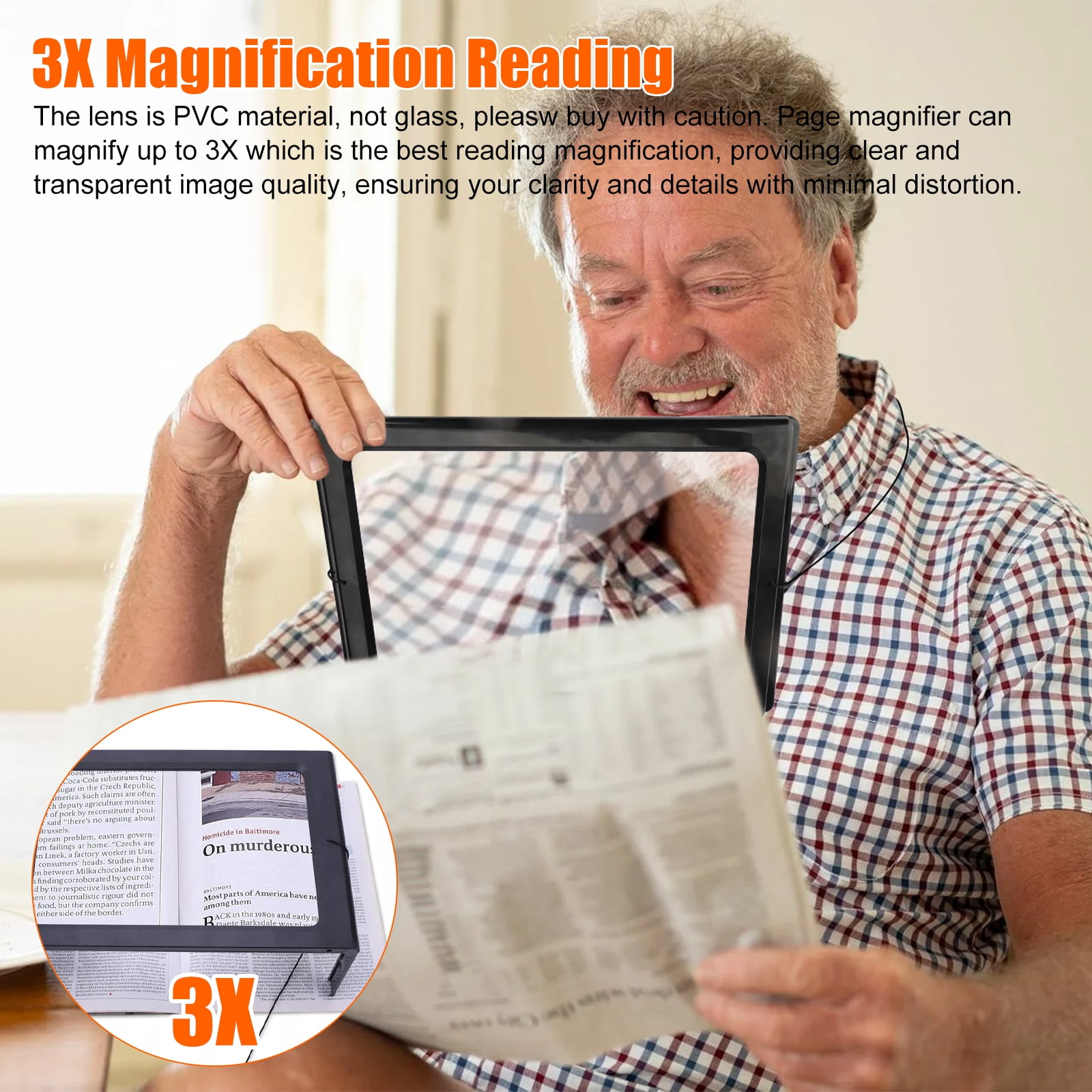 A4 Full Page Hands-Free Magnifying Glass, Large Rectangular Reading ...
