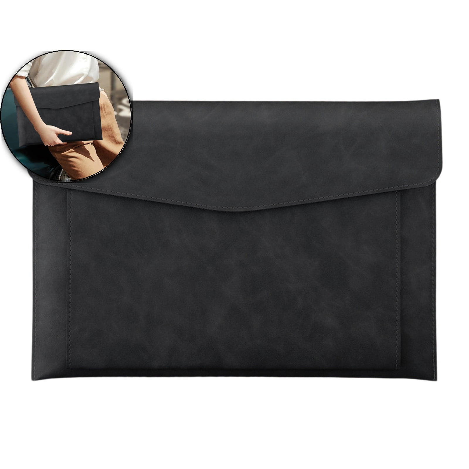 A4 Leather File Bag, Magnetic Closure Briefcase, Waterproof Business ...