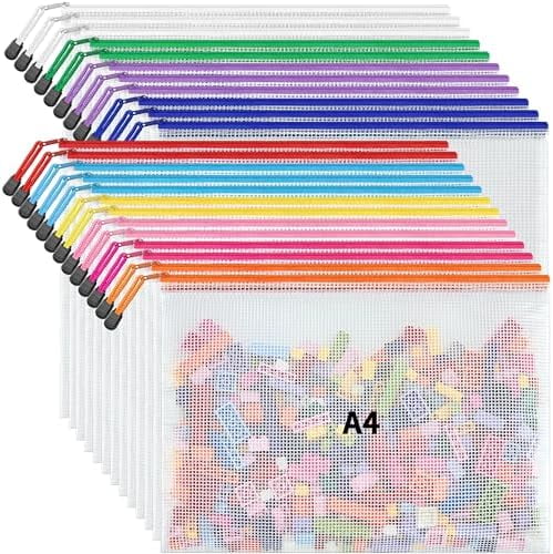 A4 Letter Size 24 Pack 10 Colors Zipper Mesh Document Pouch, Mesh Bags ...