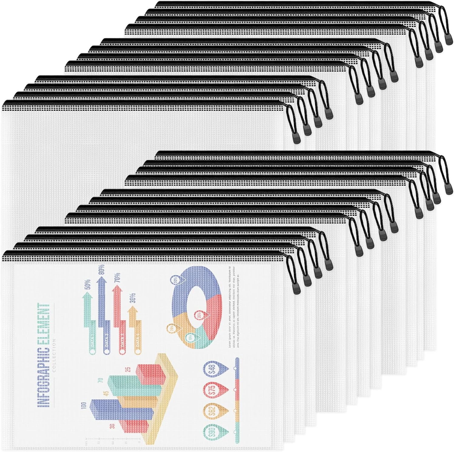 A4/Letter Size Mesh Zipper Pouch, 24 Pack 13" x 9.4" Plastic Zipper ...