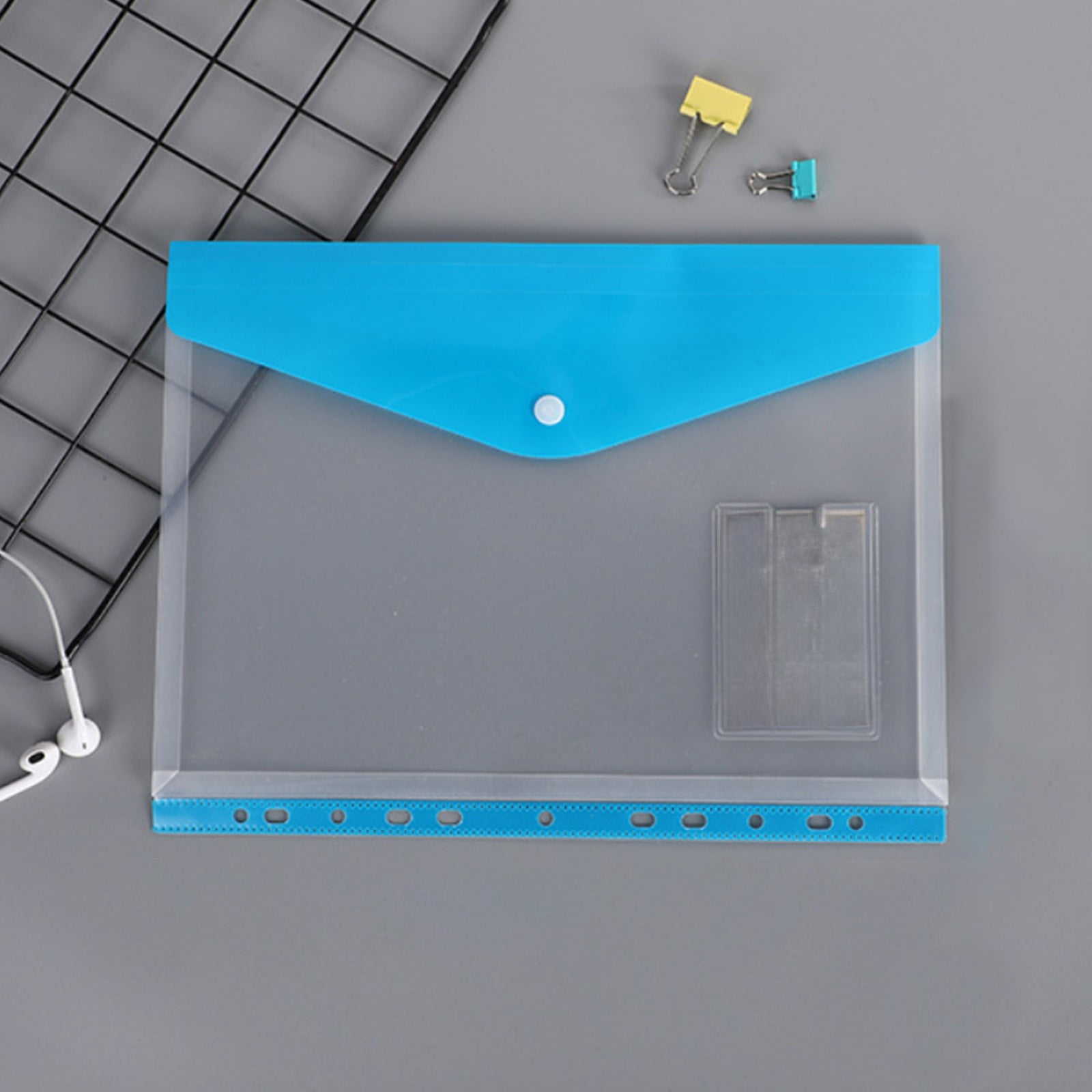 A4 Loose Leaf File Pouch with Snap Button - 11-Hole Transparent Plastic ...