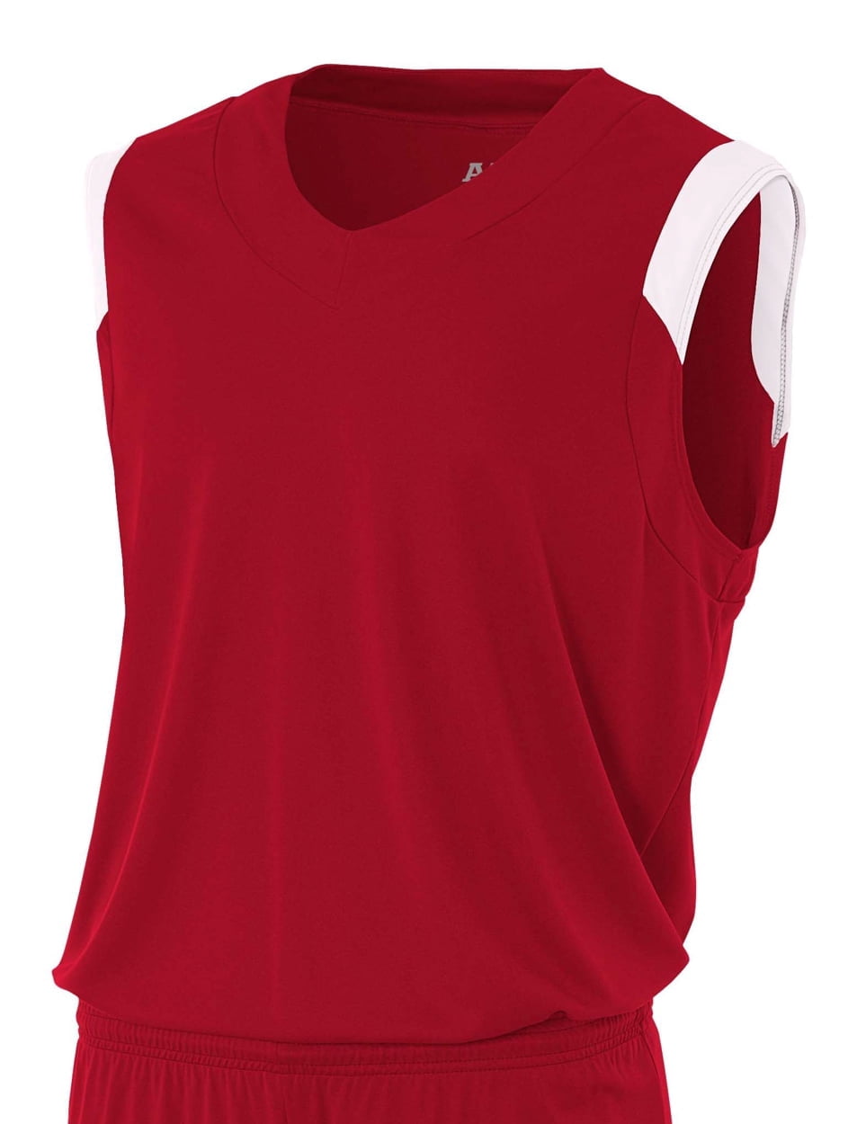 A4 Moisture Management V-Neck Muscle For Men in Cardinal/White | N2340 ...