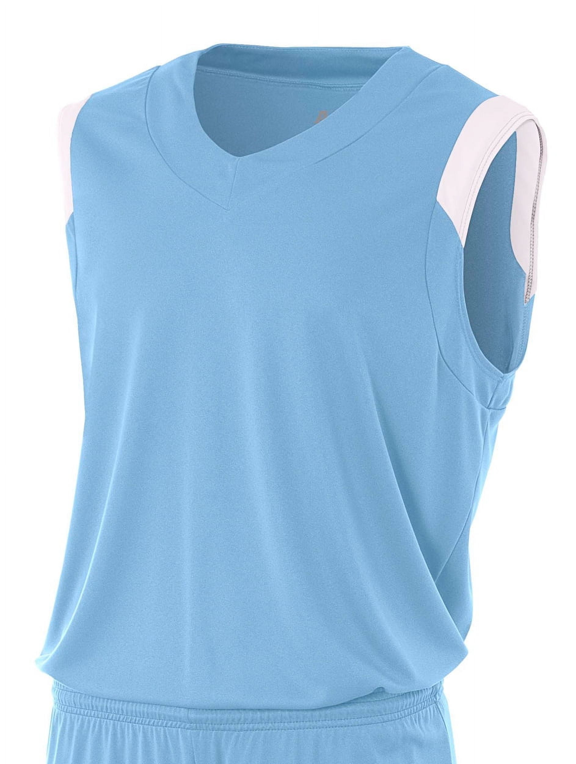 A4 Moisture Management V-Neck Muscle For Men in Lt Blue/White N2340 - Walmart Business Supplies