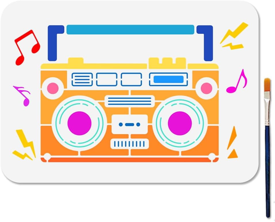 A4 Musical Radio Stencil Music Note Stencil with Paint Brush 11.7×8 ...