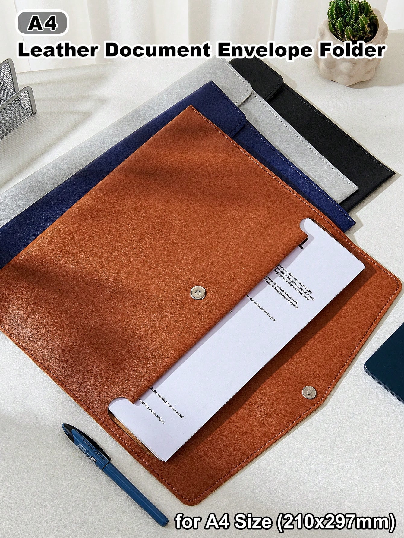 A4 PU Leather Waterproof Document Envelope Folder with Magnetic Snap ...