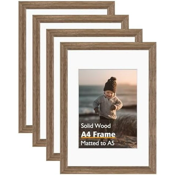A4 Picture Frame, Brown Solid Wood Frames with Acrylic Plexiglass for ...