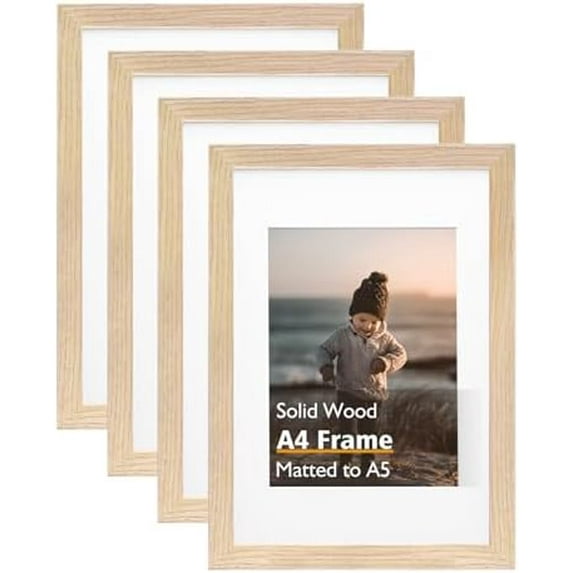 A4 Picture Frame Natural, Solid Wood Frames with Acrylic Plexiglass for ...