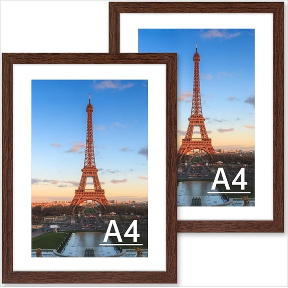 A4 Picture Frame Set of 2, Brown Photo Frame with HD Plexiglass ...