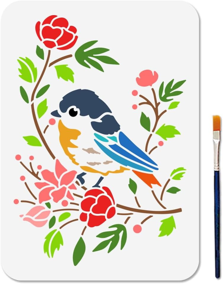 A4 Size Bird Branch Stencil 11.7x8.3inch Flower Leaf Bird Template with ...