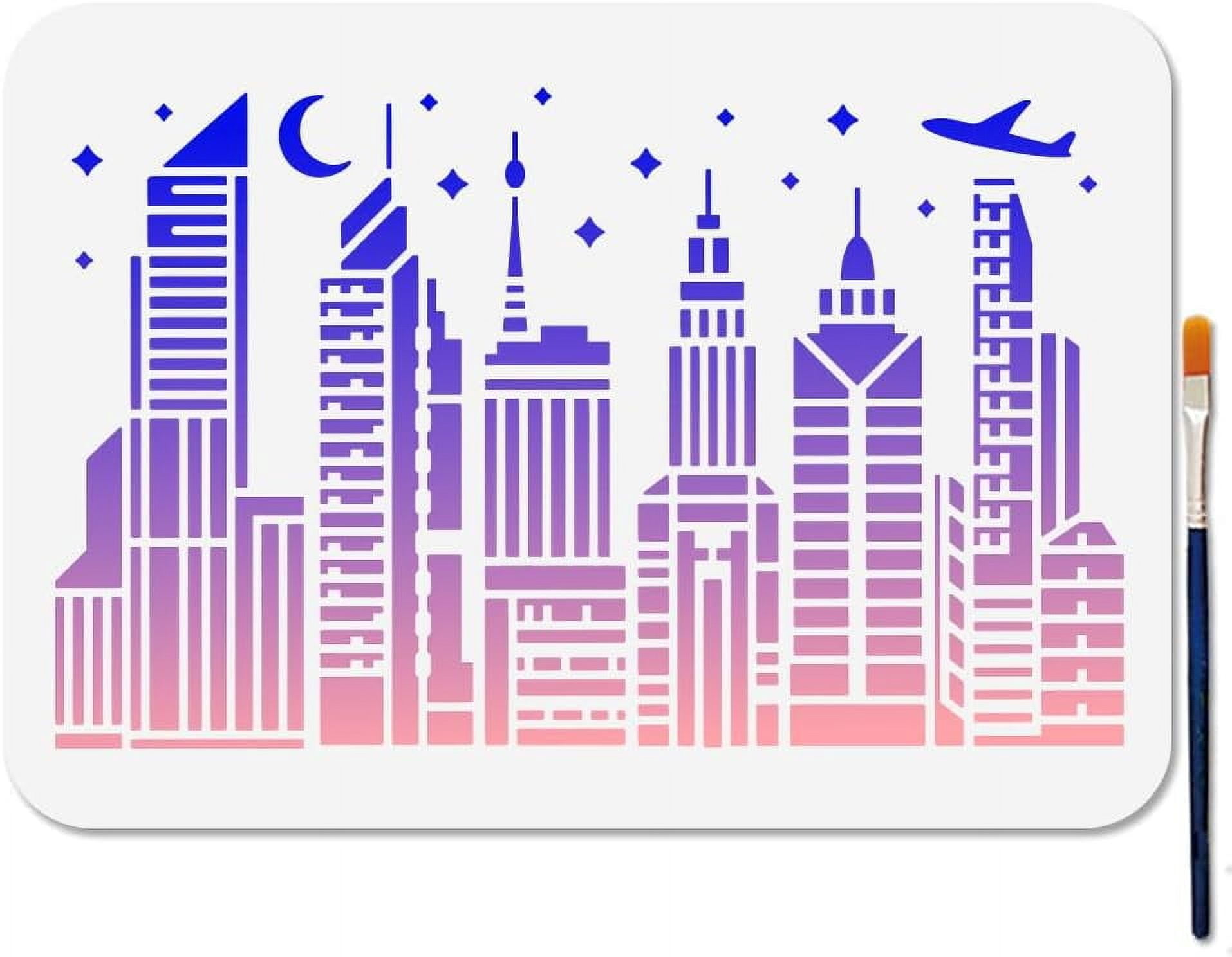 A4 Size City Building Painting Template Cityscape City Night Scene ...