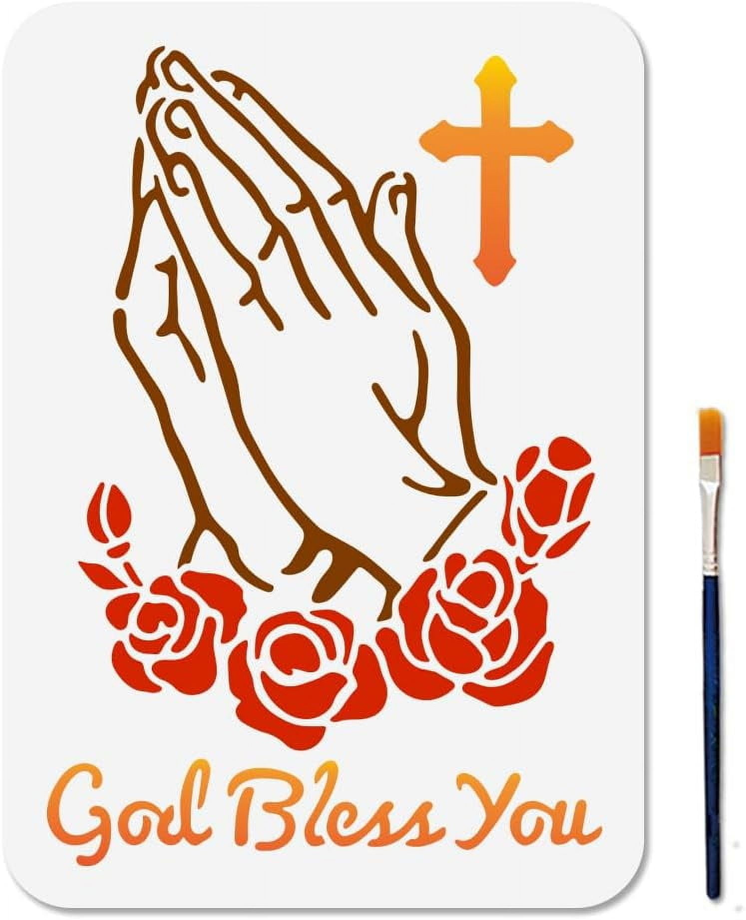 A4 Size Praying Gesture Hands Stencil Rose Cross Stencil with Paint ...