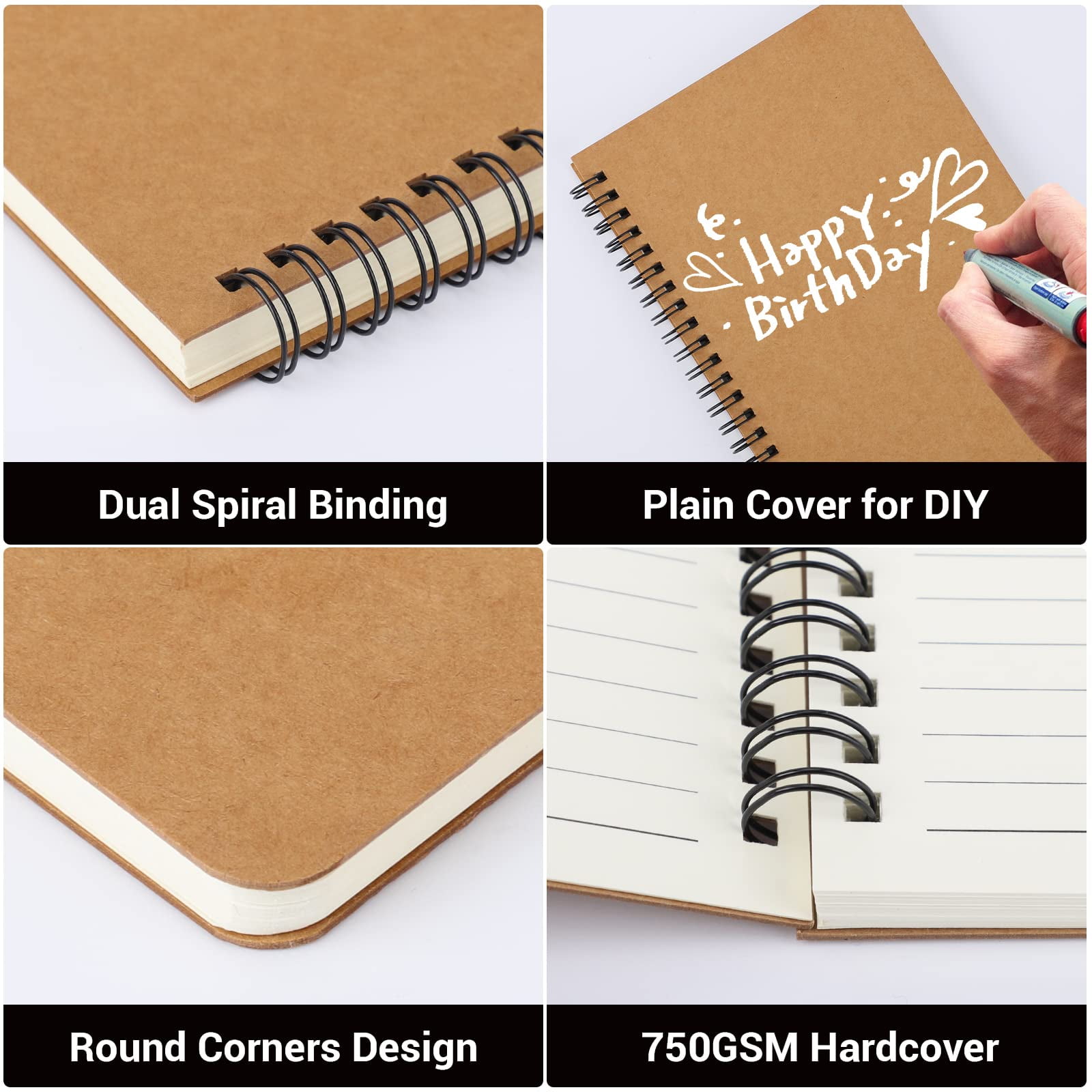 A4 Spiral Notebook Lined, Spiral Ruled Journal with Hard Kraft Cover, Back To School Supplies ...