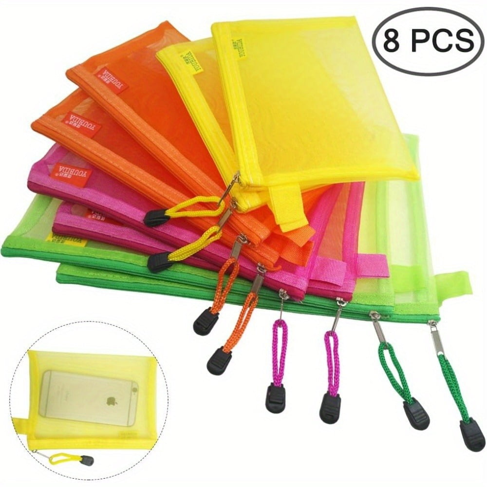 A4 Zipper Mesh File Bags, 8-Pack Multi-Size Nylon Document Pouch Set ...