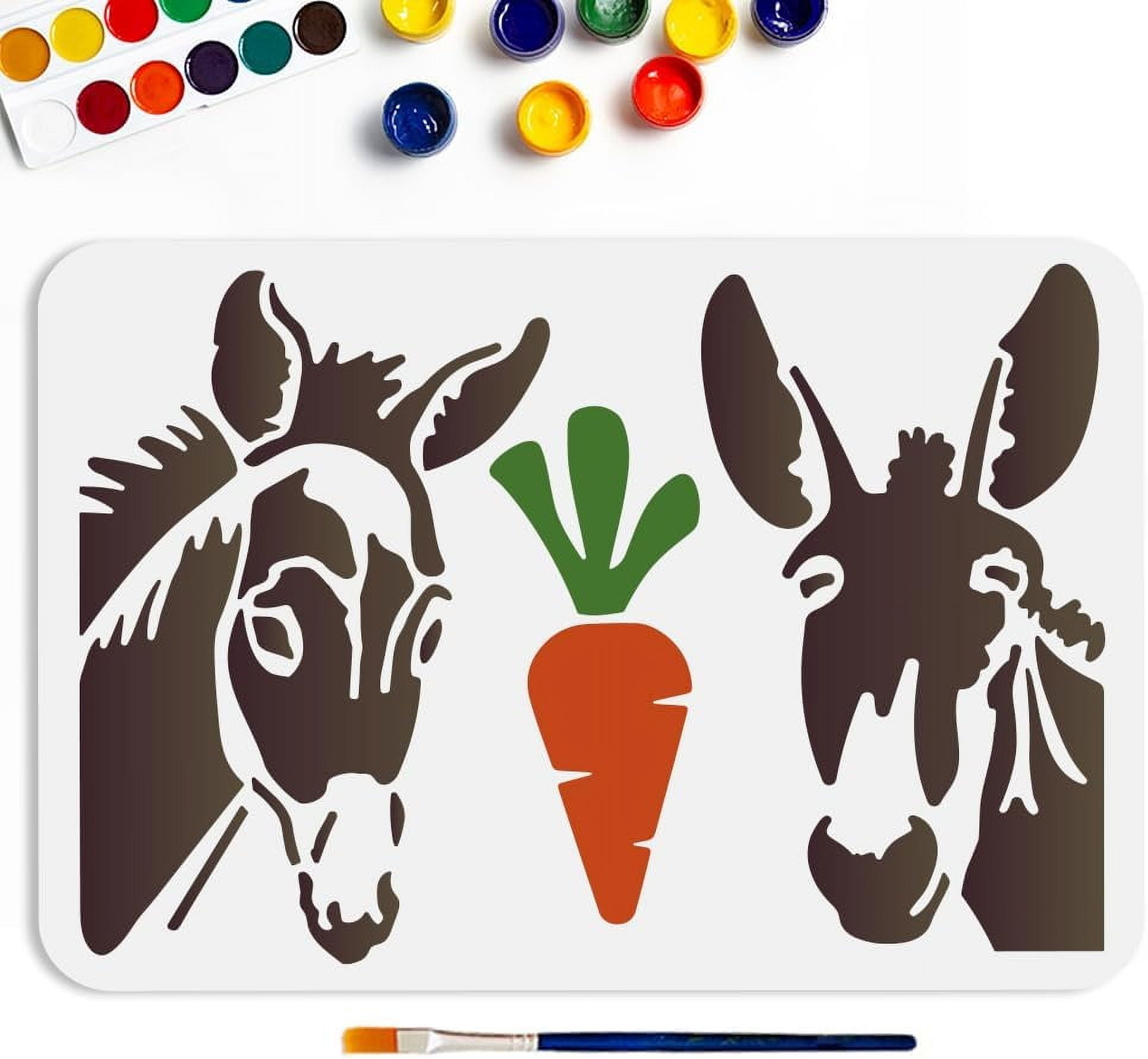 A4 size Donkey Template Carrot Donkey Reusable Painting Template 11.7x8 ...