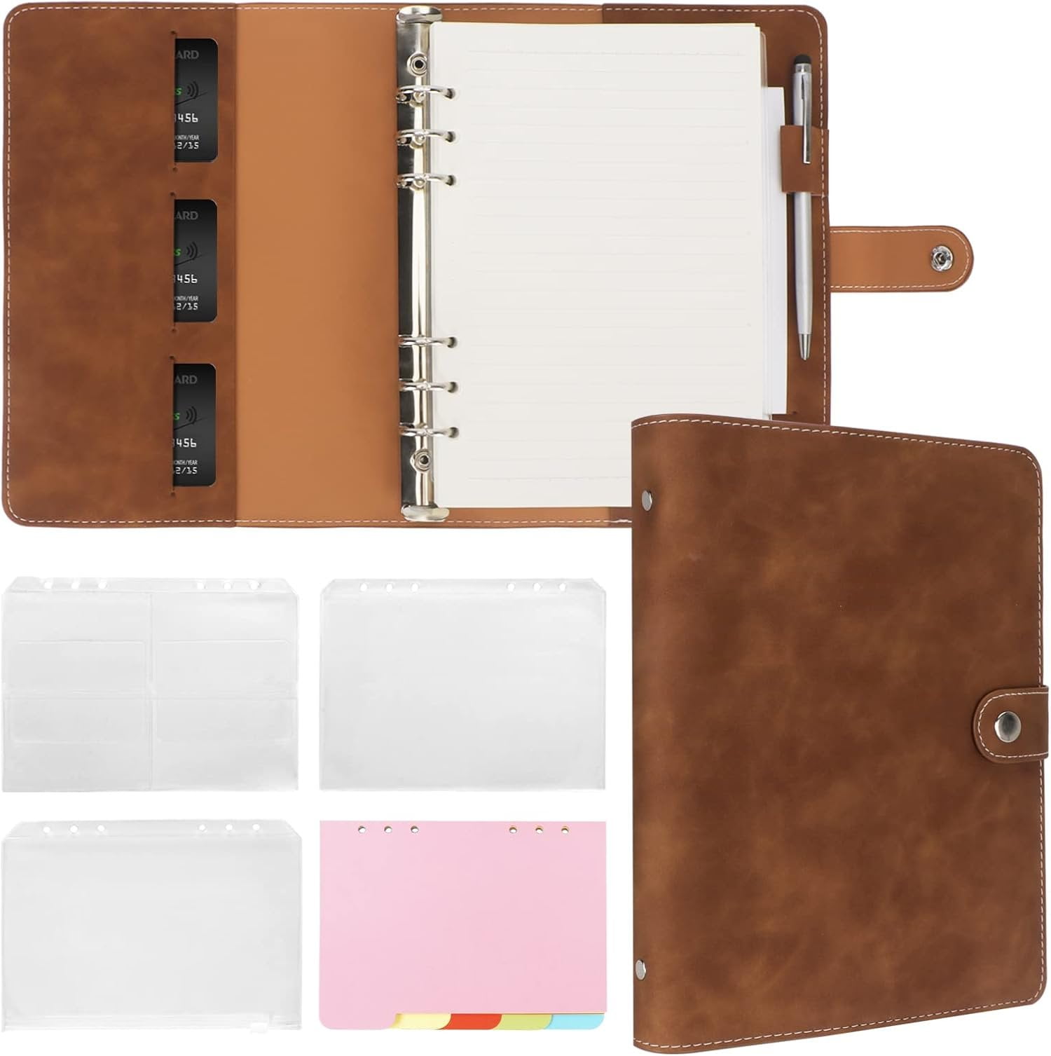 A5 Binder Refillable Planner Notebook 6 Ring PU Leather Binder Journal ...